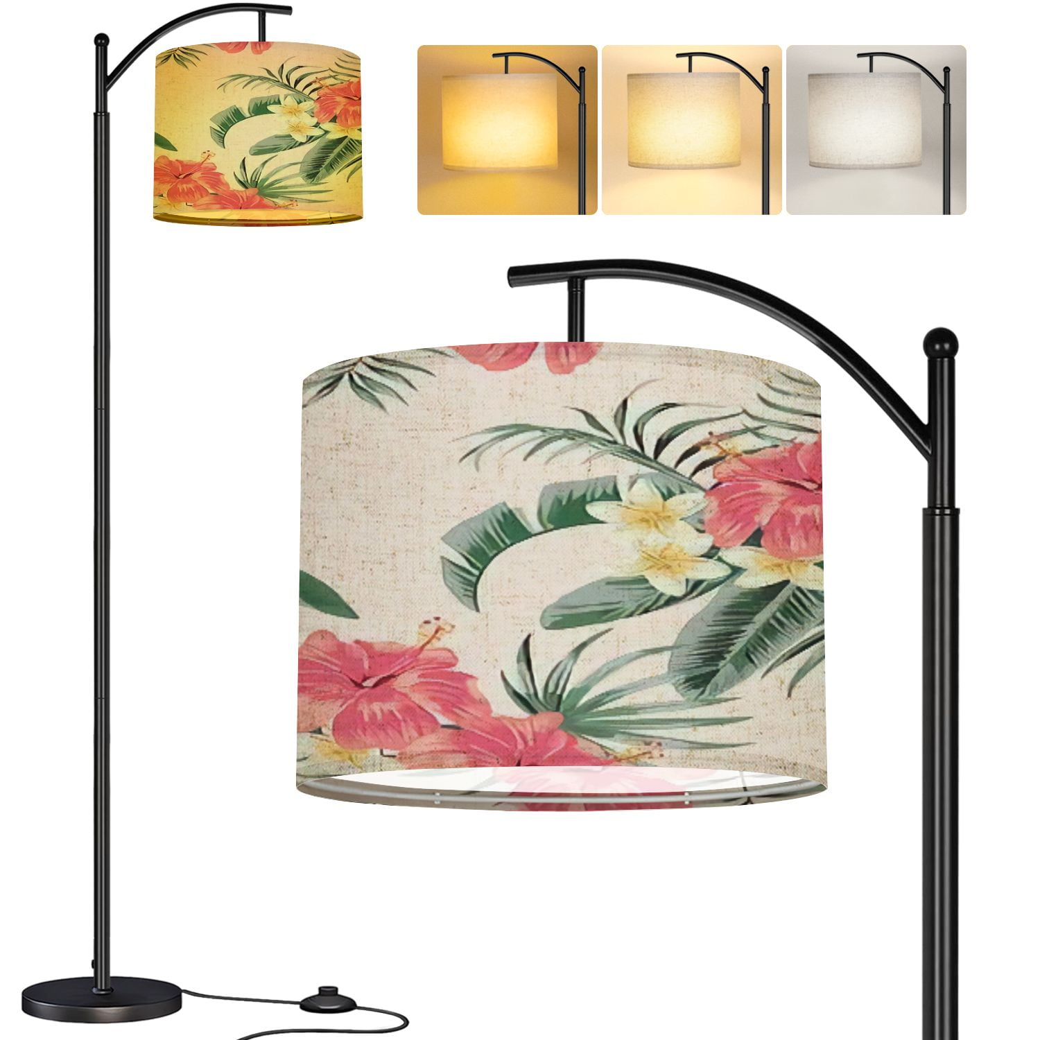 Arc Floor Lamp Flowers plumeria hibiscus flower leaves tropical beach ...
