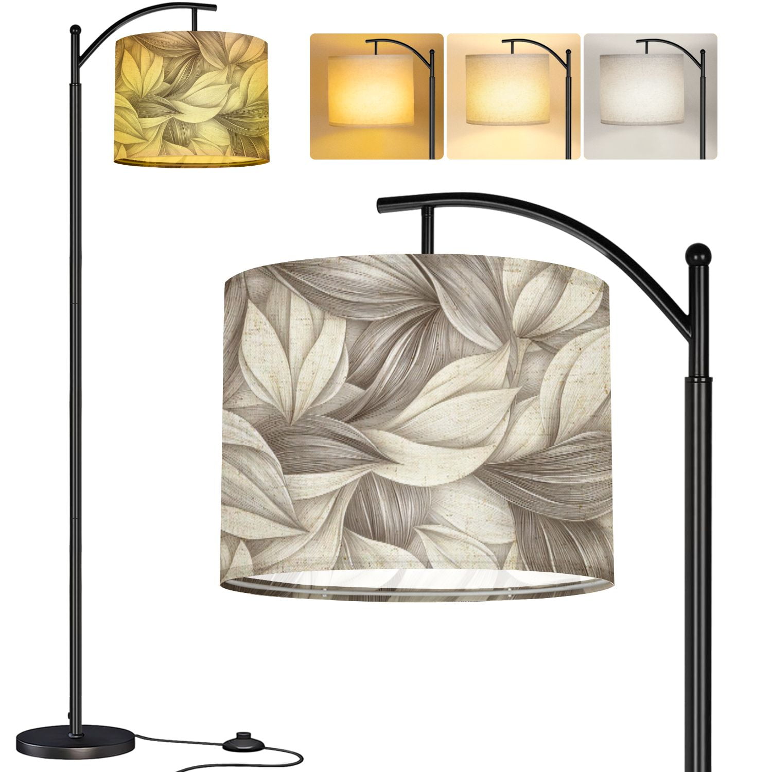 Arc Floor Lamp Folk Tulip Neutral Stylized Leaves Symmetrical Patterns ...
