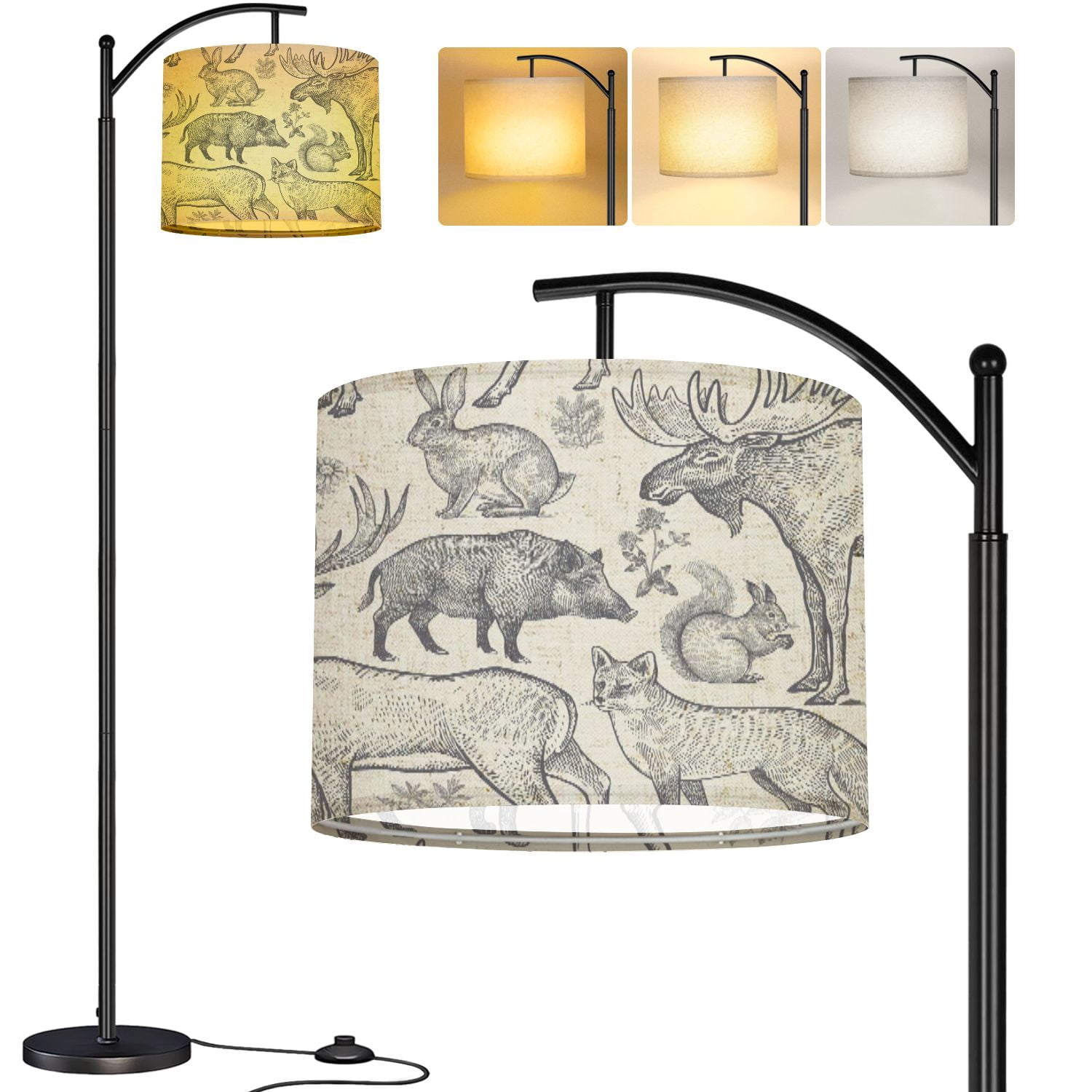 Arc Floor Lamp Forest animals plants seamless Deer fox boar squirrel ...