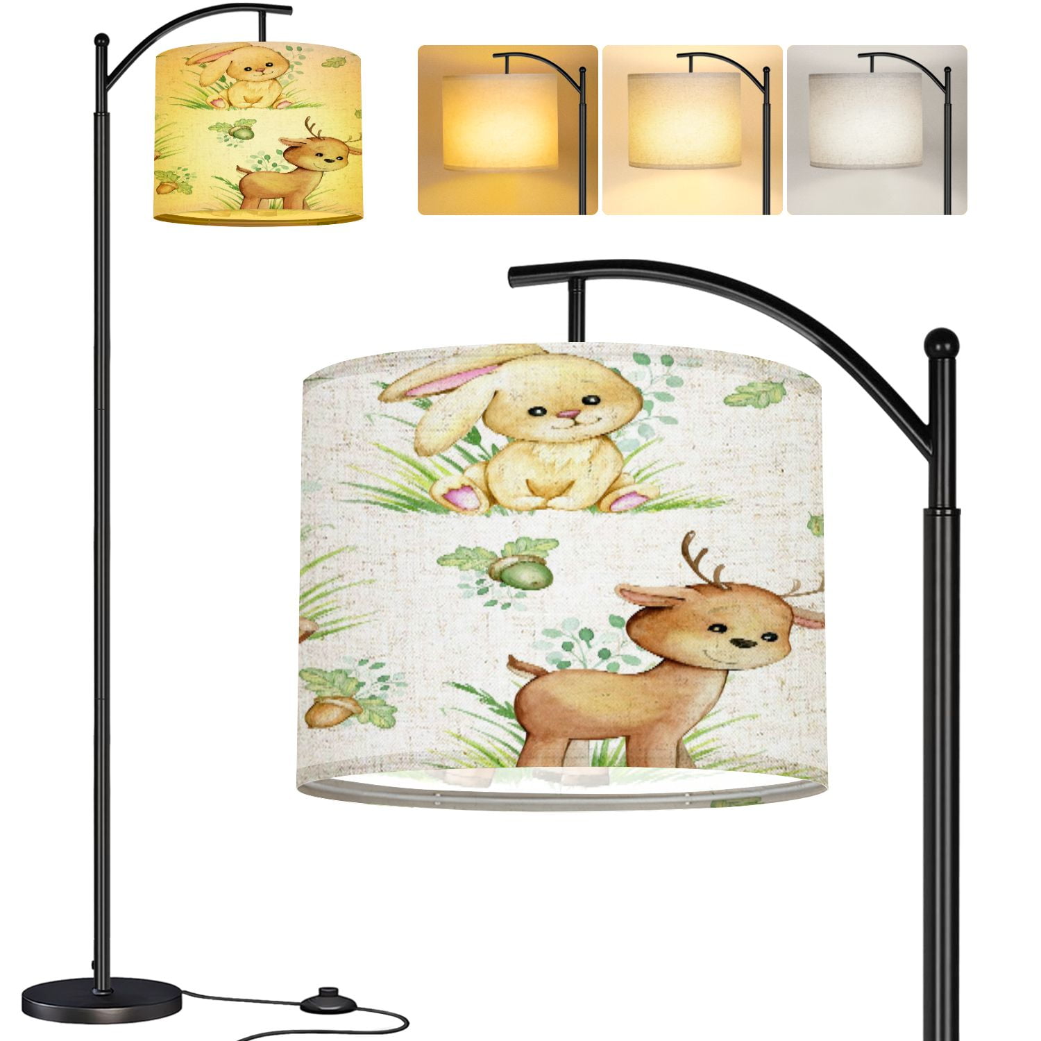 Arc Floor Lamp Forest animals squirrel deer owl bunny cartoon style an ...