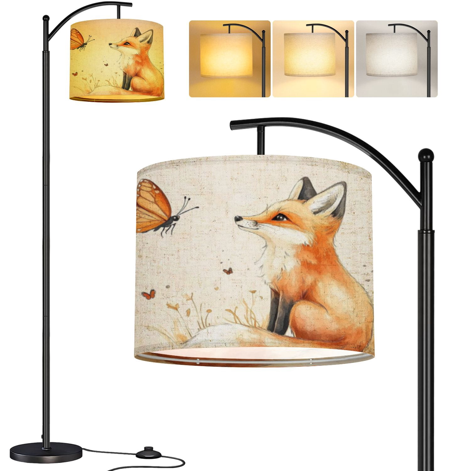 Arc Floor Lamp Fox Woodland Animal Rustic Butterfly Grass Soft Playful ...