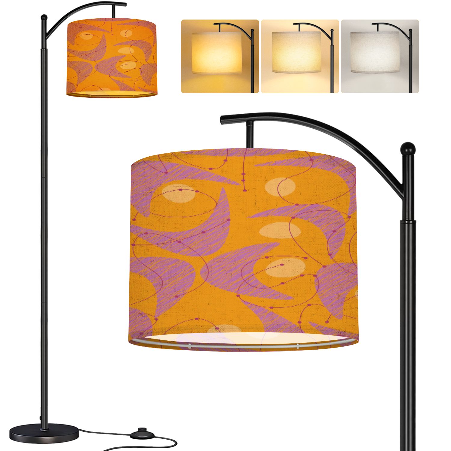 Arc Floor Lamp Fun orange pink boomerang shapes seamless pattern Sunny ...