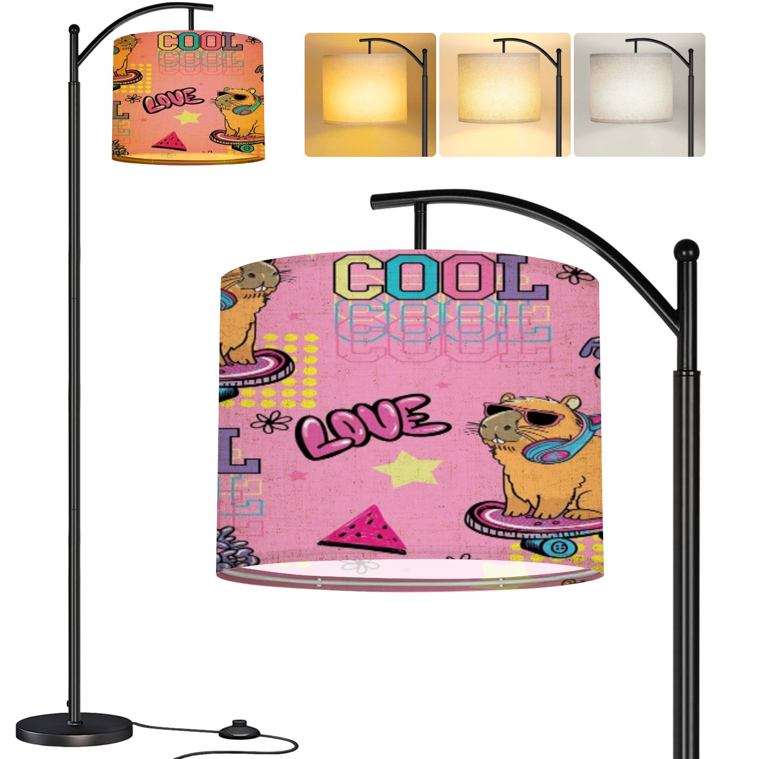 Arc Floor Lamp Funny seamless pattern capybara skate Cartoon capybara ...