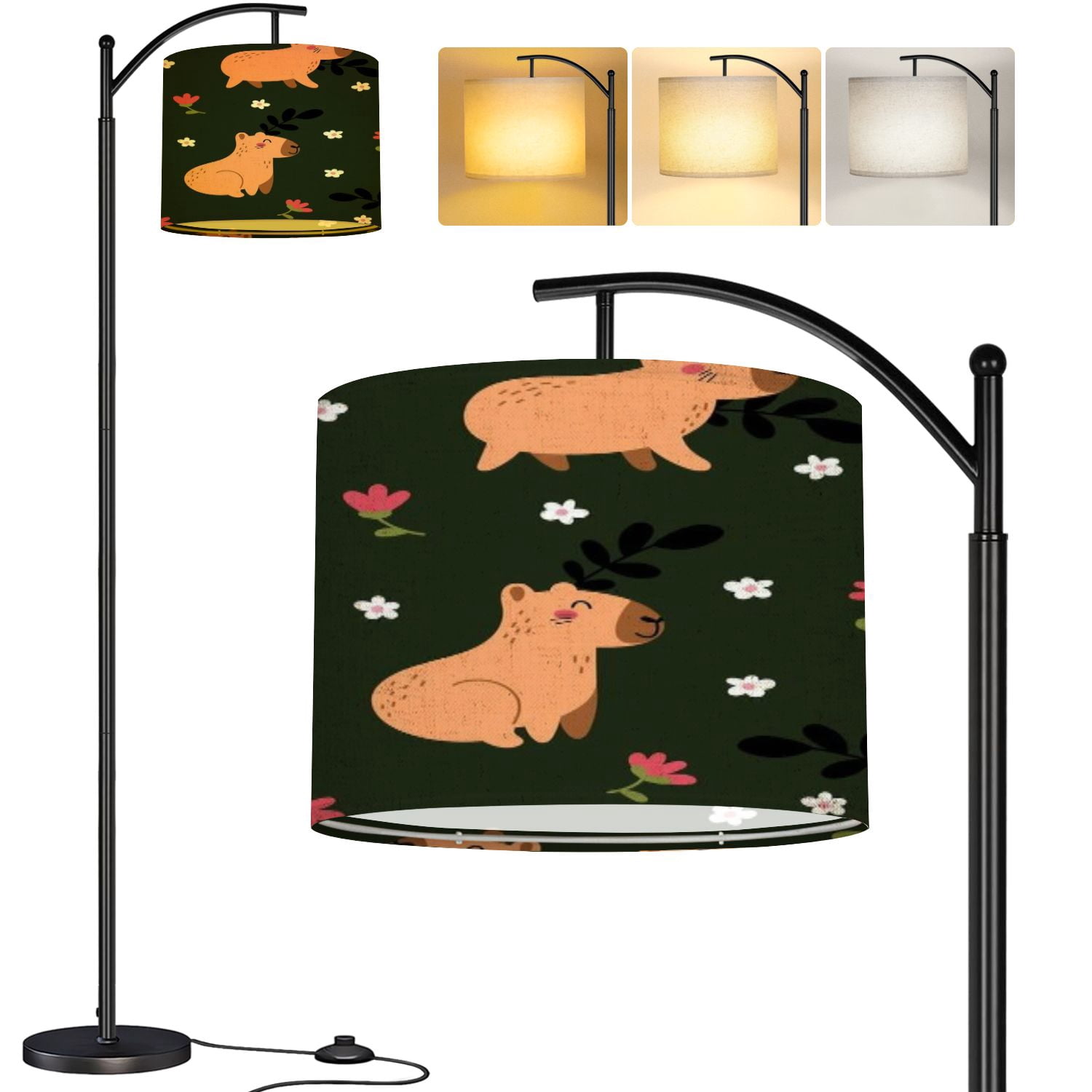 Arc Floor Lamp Funny seamless pattern capybaras flowers dark green ...