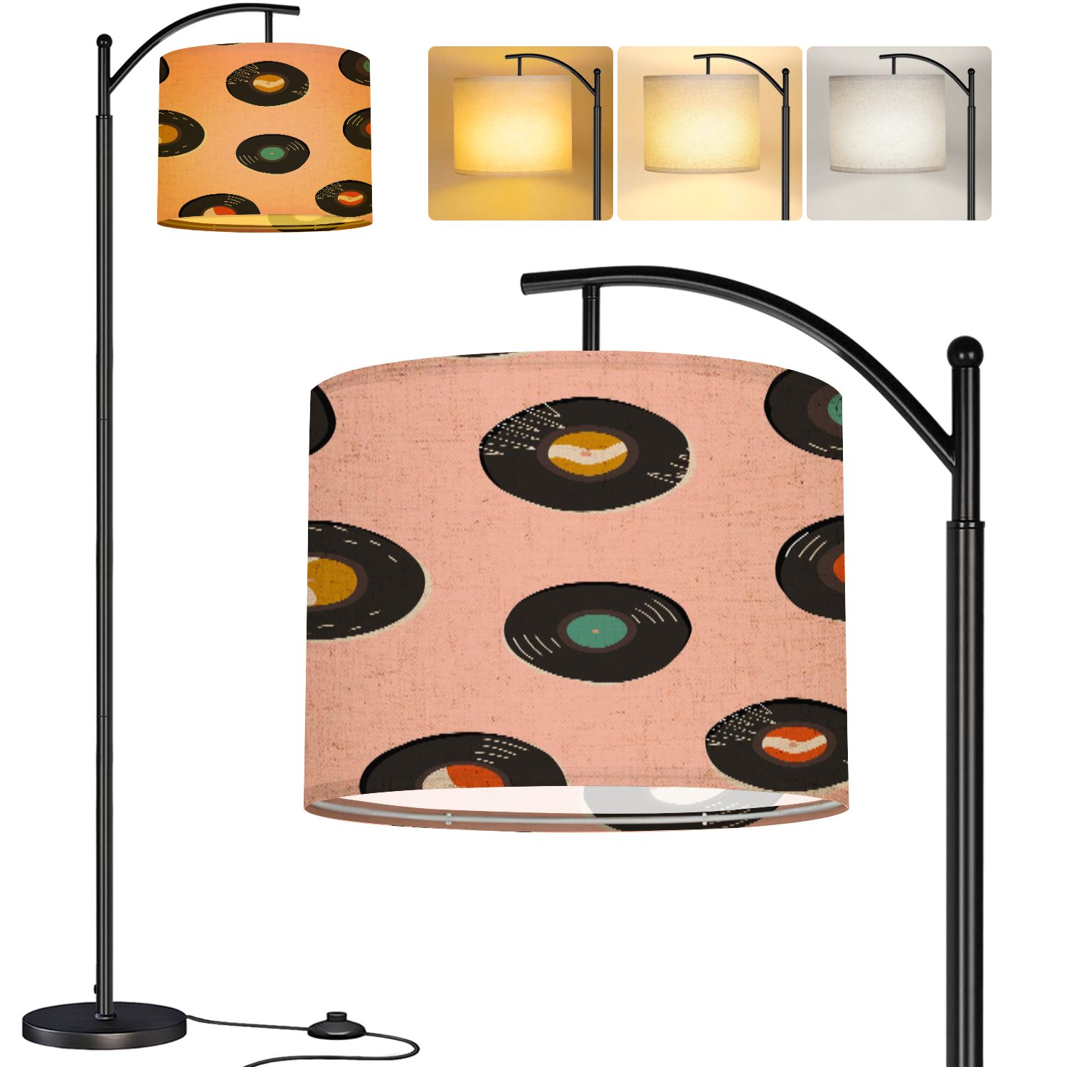 Arc Floor Lamp Funny various vinyl records hand drawn retro seamless ...