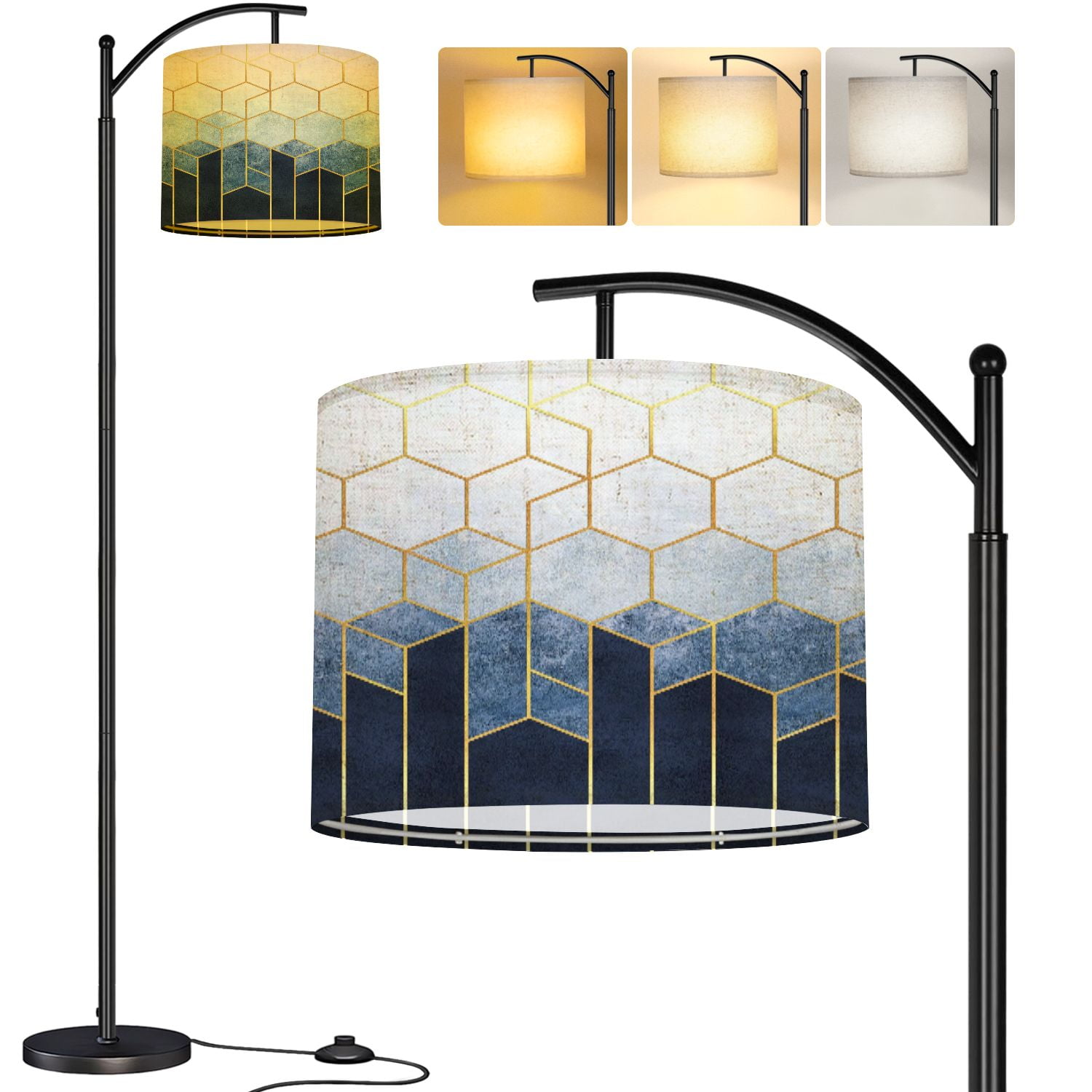 Arc Floor Lamp Geometric abstraction hexagons blue relief gold elements ...