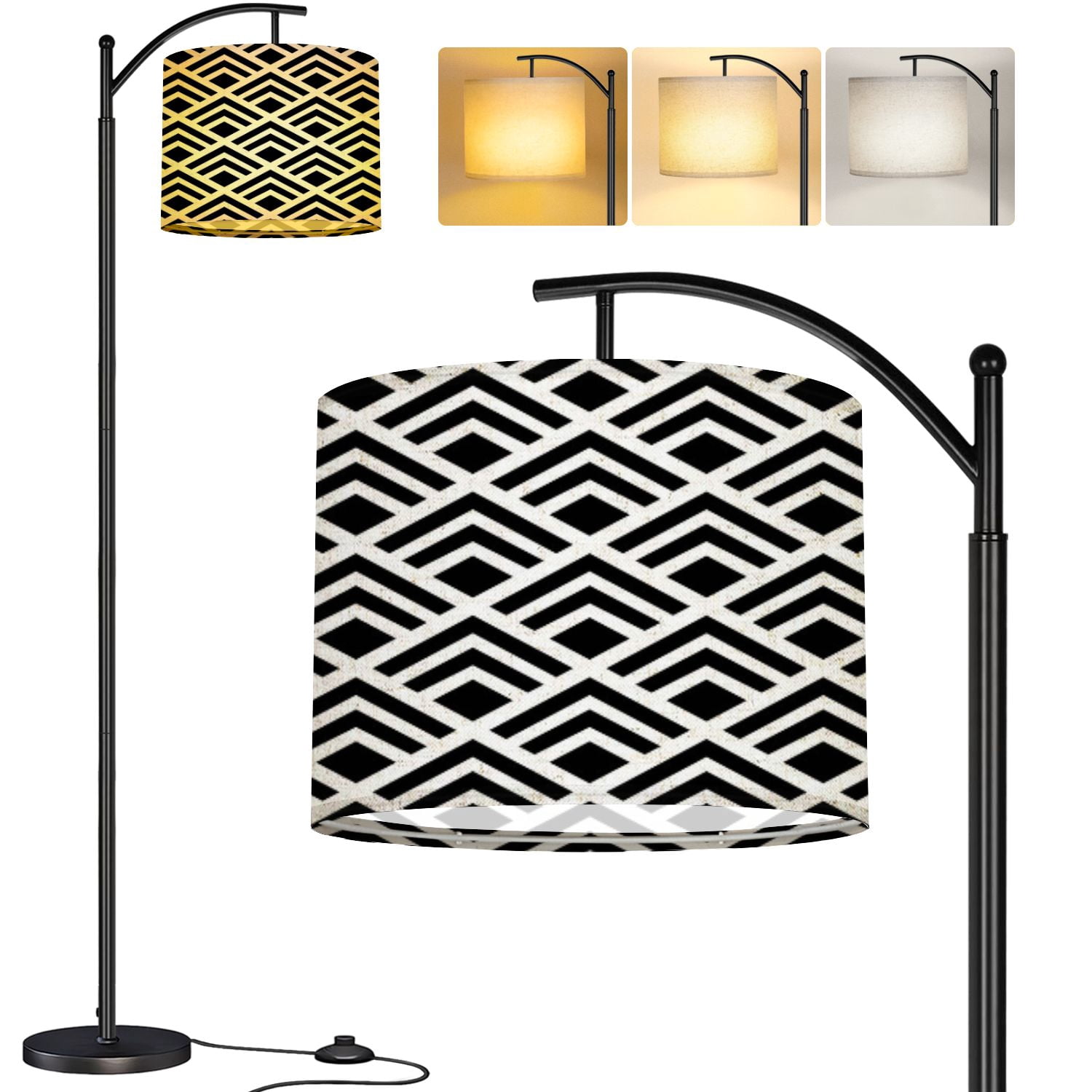 Arc Floor Lamp Geometric seamless pattern Black white Fabric tile ...