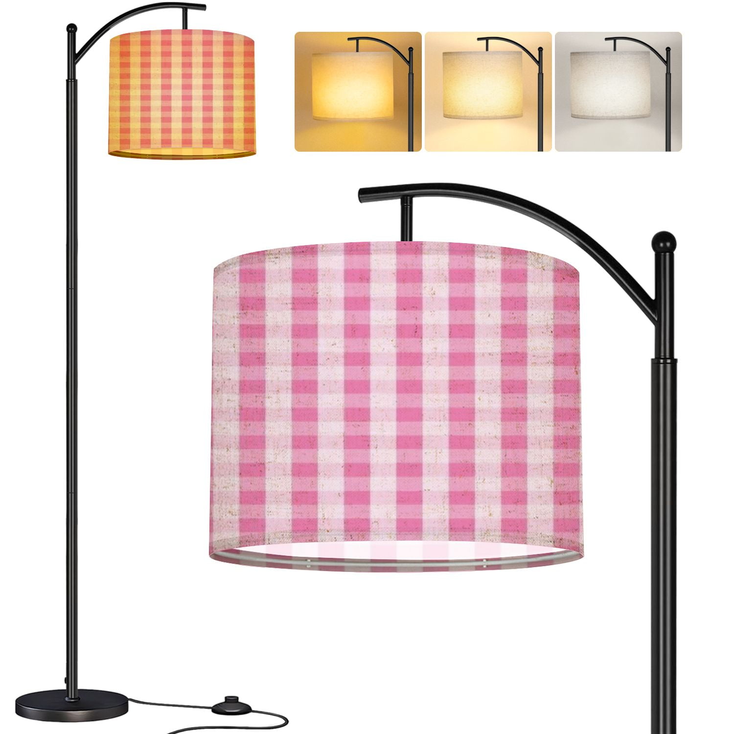 Arc Floor Lamp Gingham pink seamless Tall Modern Standing Lamp LED ...