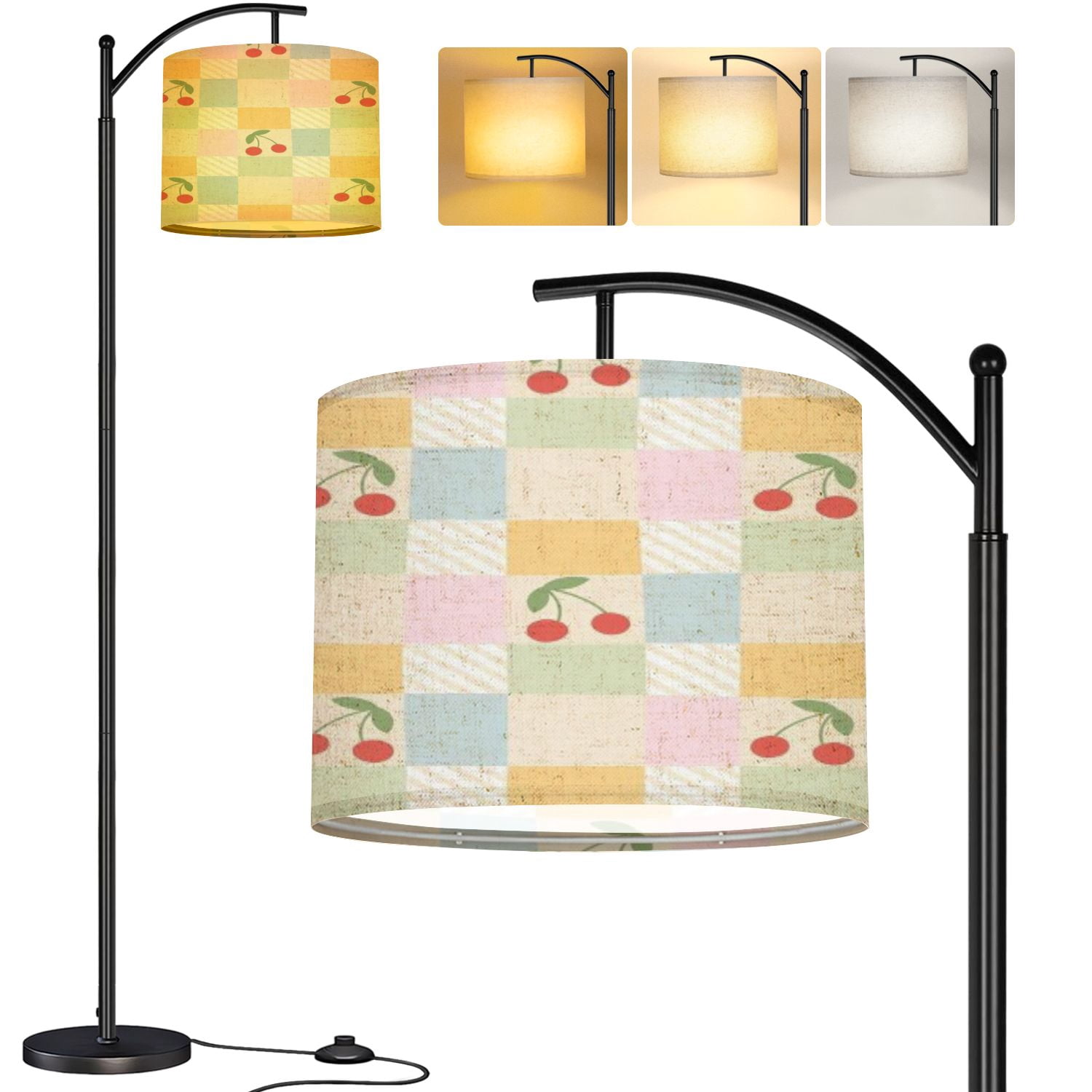 Arc Floor Lamp Gingham seamless pattern kawaii cherry Tartan check for ...