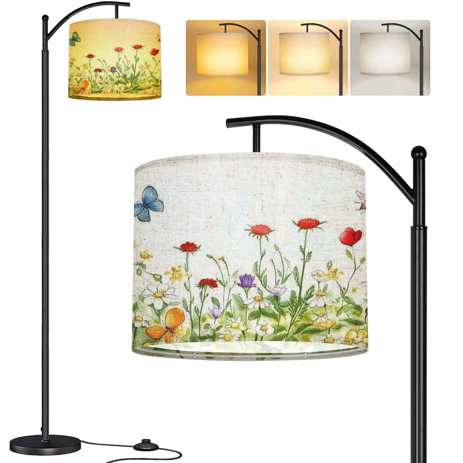 Arc Floor Lamp Gnomes summer flowers butterflies Watercolor meadow Tall ...