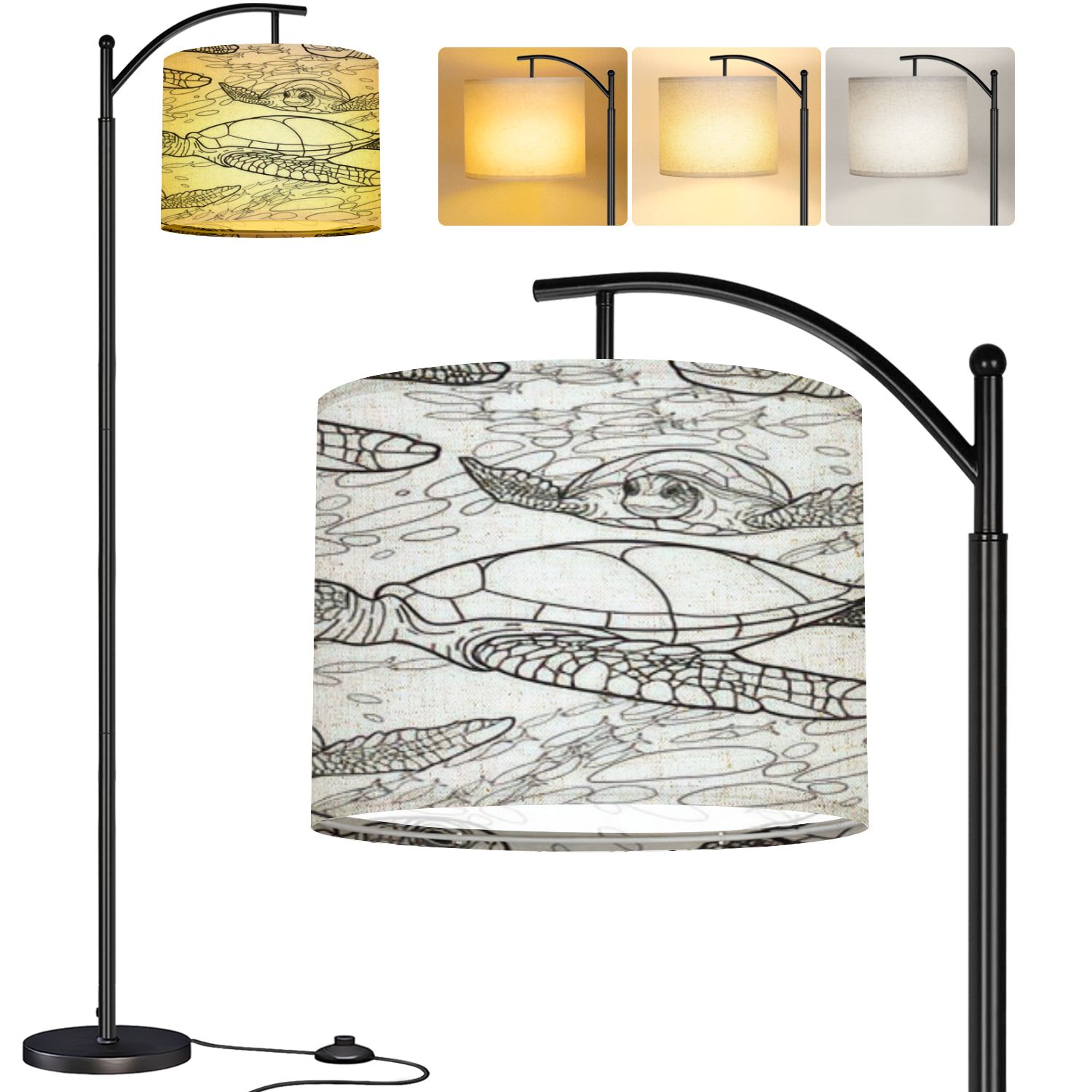 Arc Floor Lamp Graphic Hawksbill sea turtle drawn line art style Ocean ...