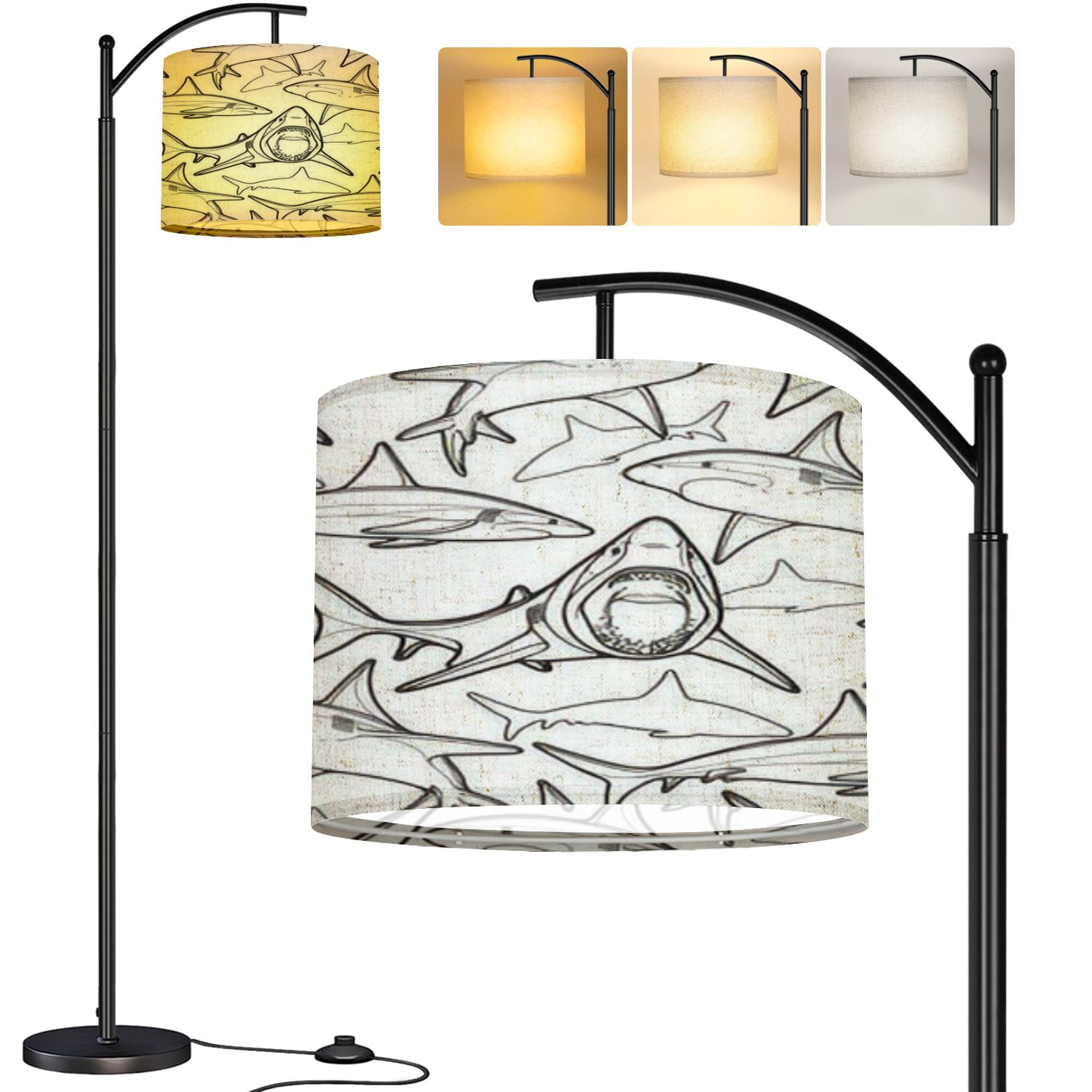 Arc Floor Lamp Graphic whitetip sharks drawn line art style seamless ...