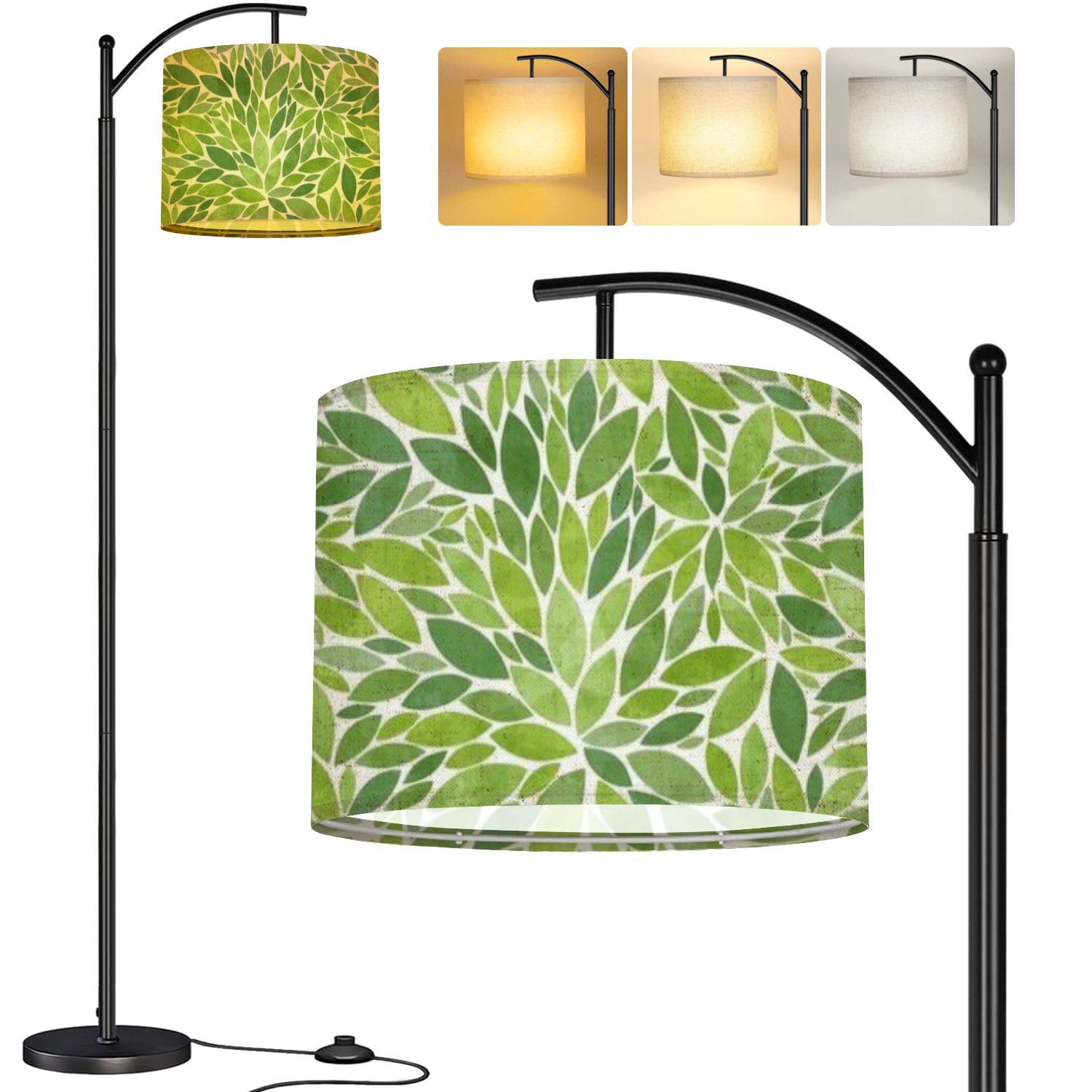 Arc Floor Lamp Green leaves seamless pattern Watercolor tea leaf ...