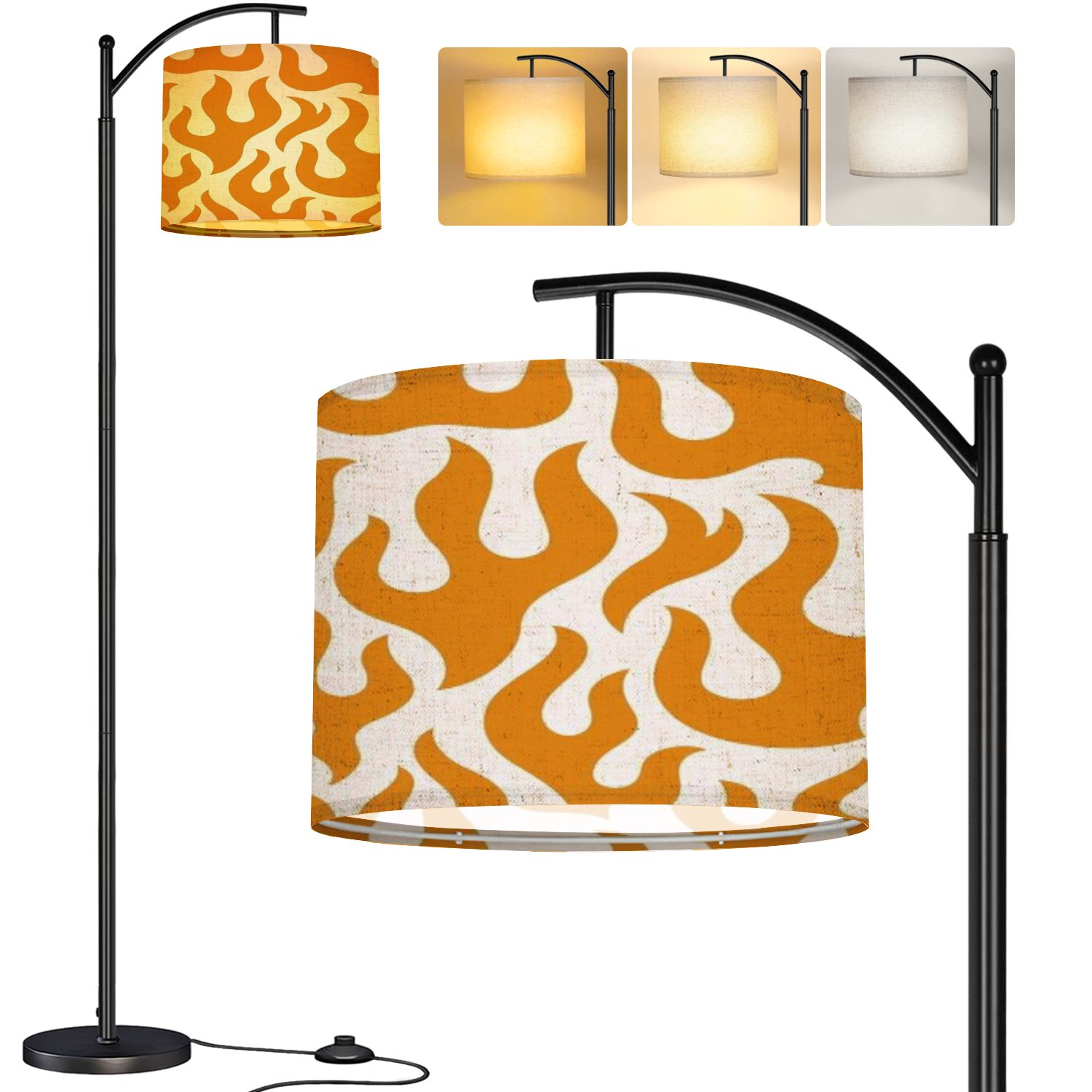 Arc Floor Lamp Groovy Orange Flame Seamless Pattern Abstract Fire 1970s ...
