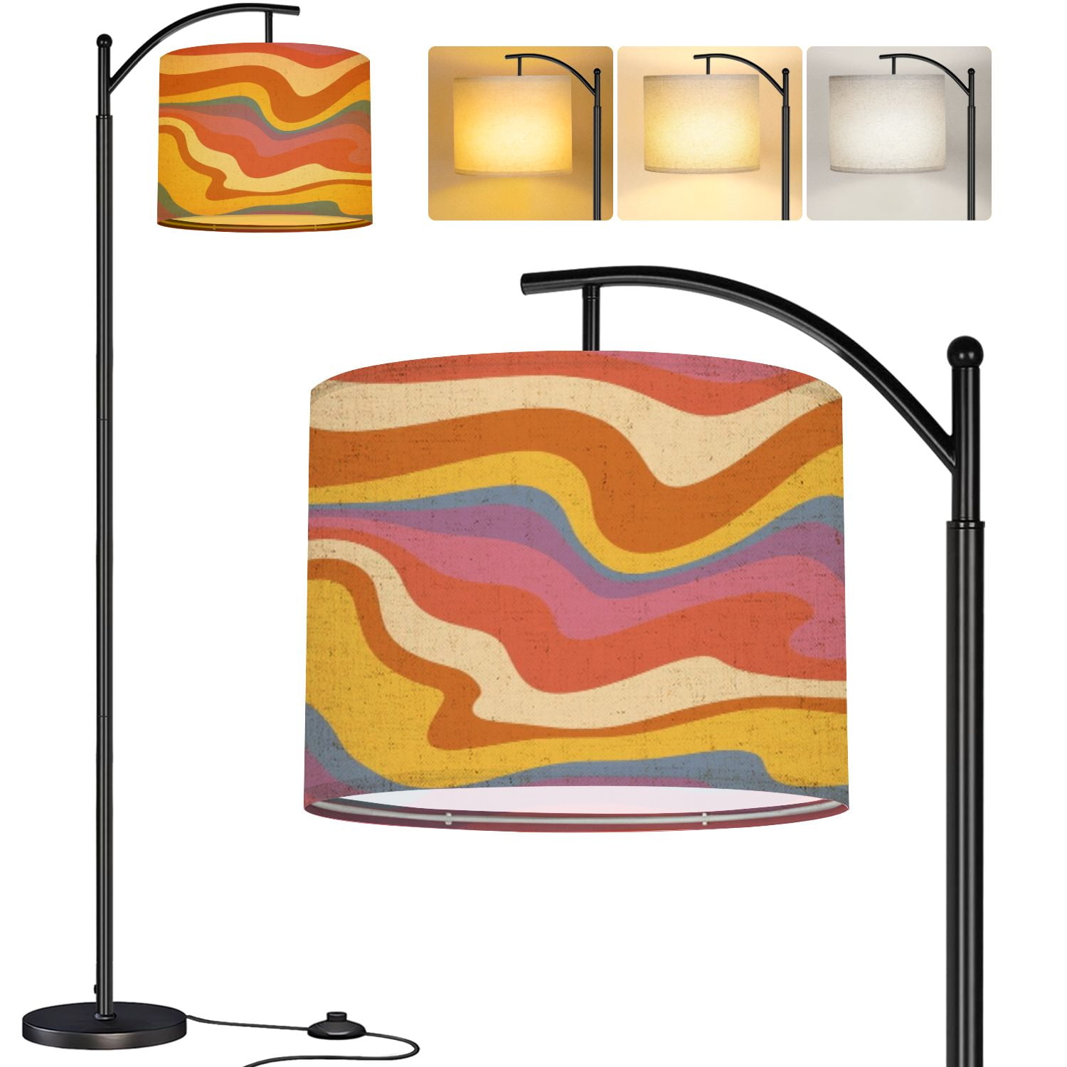 Arc Floor Lamp Groovy retro seamless pattern Disco wavy rainbow for ...
