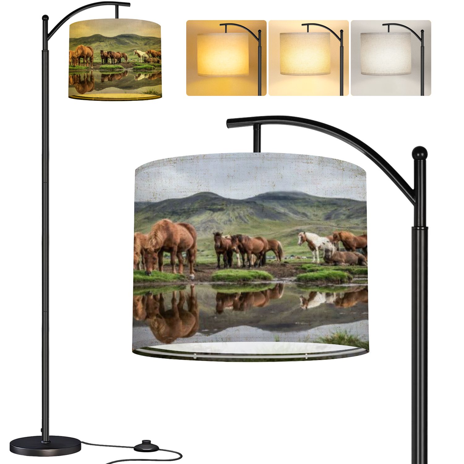 Arc Floor Lamp Group horses reflected pond mountainous Tall Modern ...