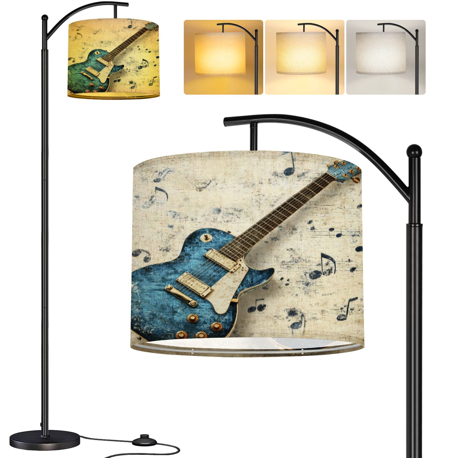 Arc Floor Lamp Guitar Modern Blue Musical Themed Electric Music Notes ...
