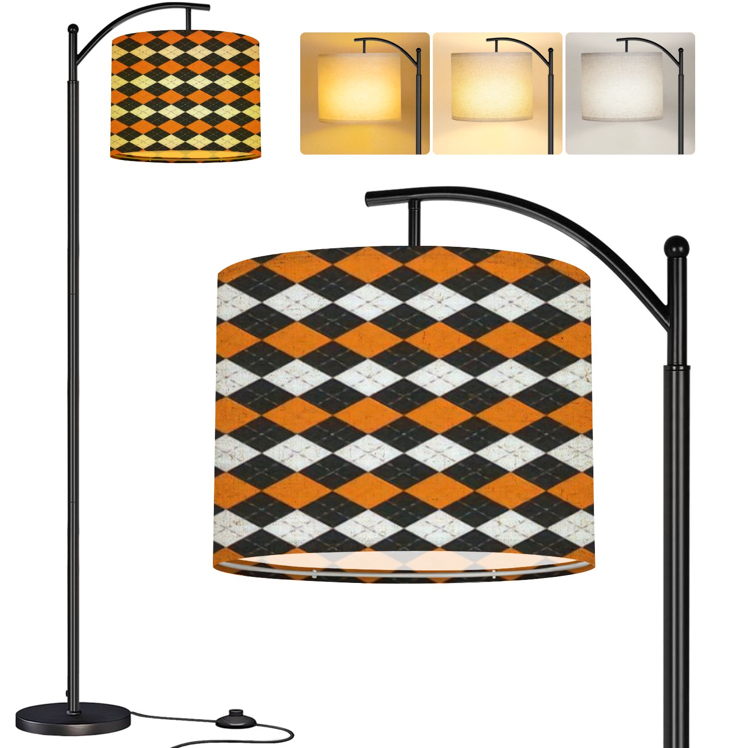 Arc Floor Lamp Halloween Argyle plaid Scottish pattern orange black ...