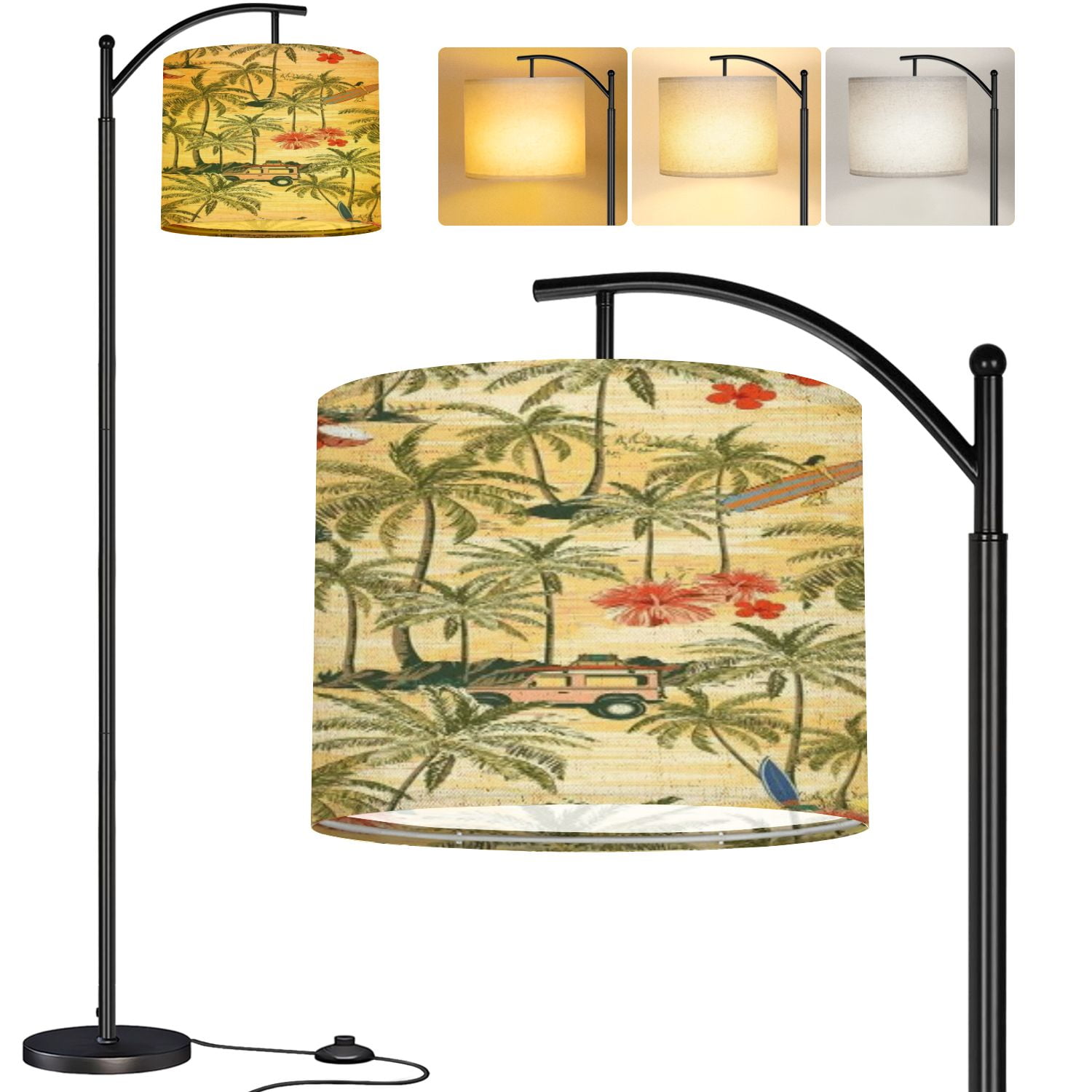 Arc Floor Lamp Hand Draw Art Summer Tropical Palm Tree Island Surf ...