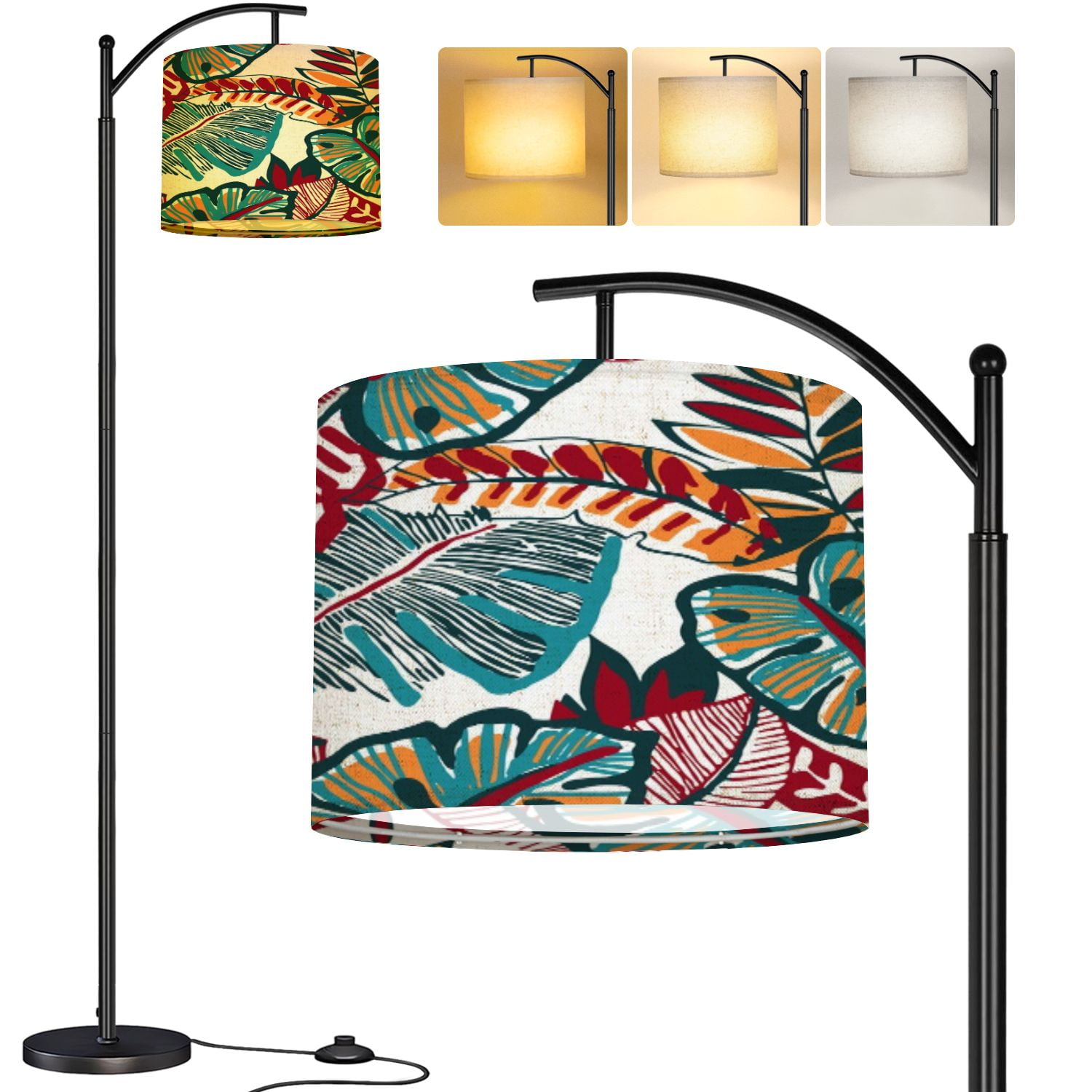 Arc Floor Lamp Hand Drawn Abstract Tropical Monstera Exotic Leaves ...