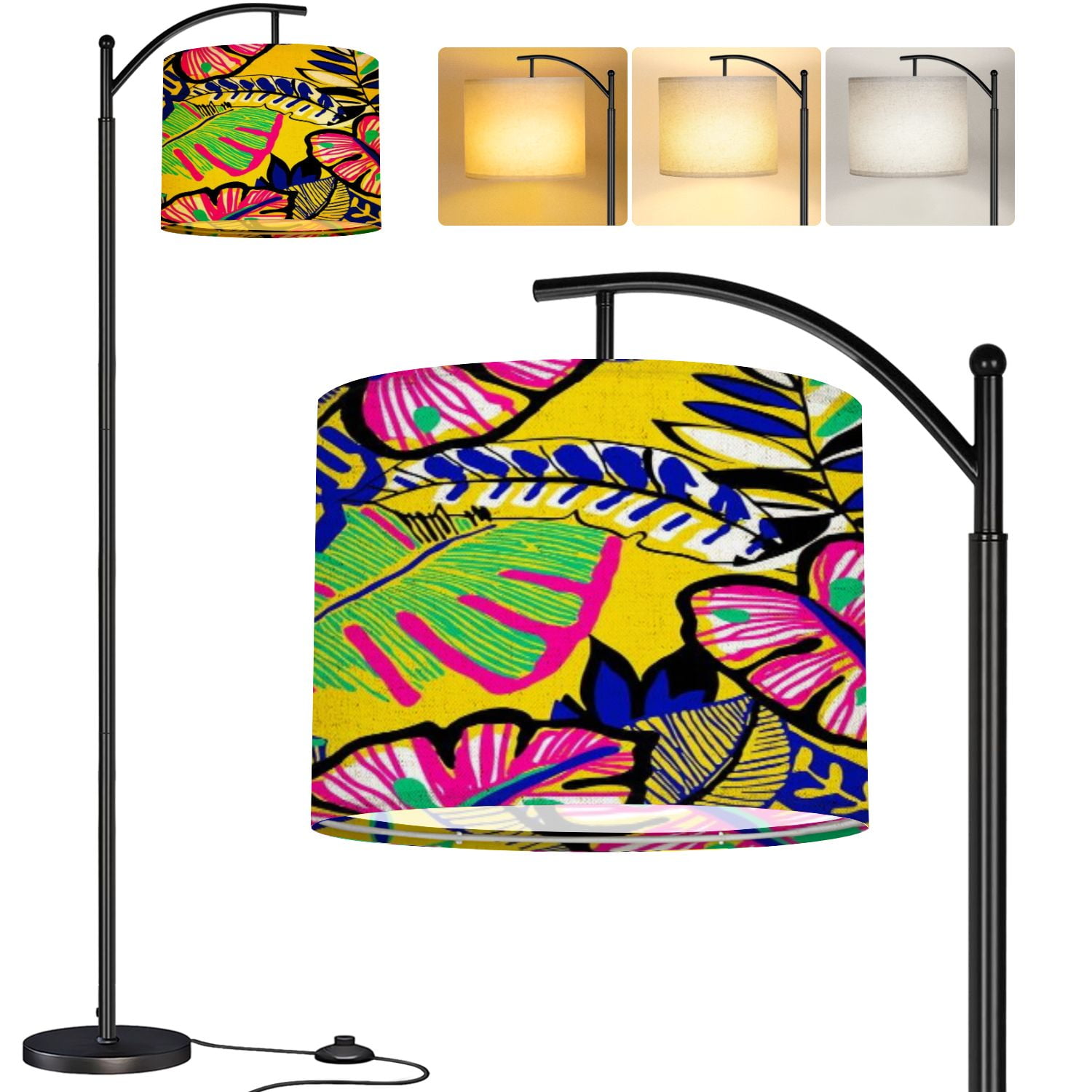 Arc Floor Lamp Hand Drawn Abstract Tropical Monstera Exotic Leaves ...