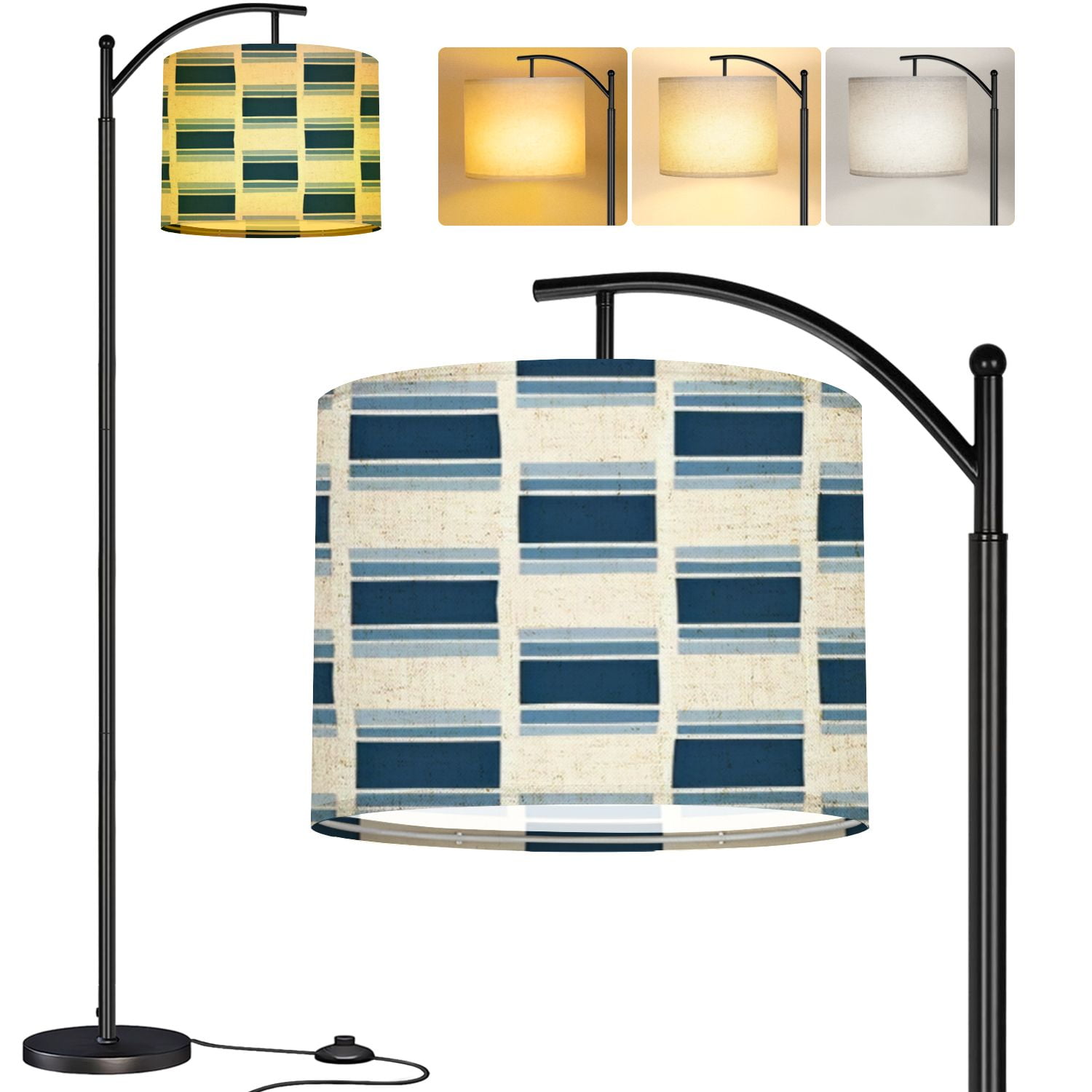 Arc Floor Lamp Hand Drawn Blue White Geometric Checks Seamless Pattern Modern Retro Tall Modern ...