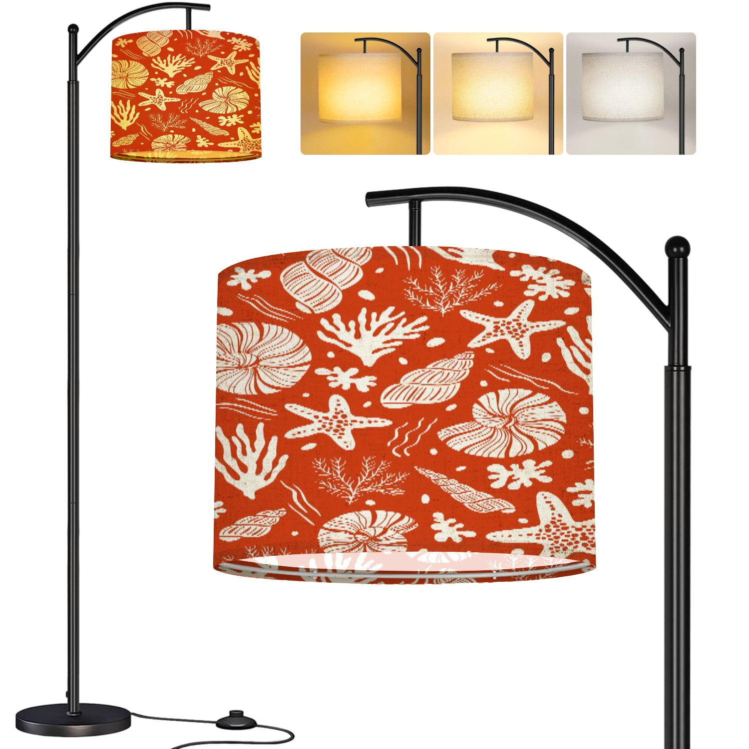 Arc Floor Lamp Hand Drawn Sea Shells Fossils Starfish Corals Seaweeds ...