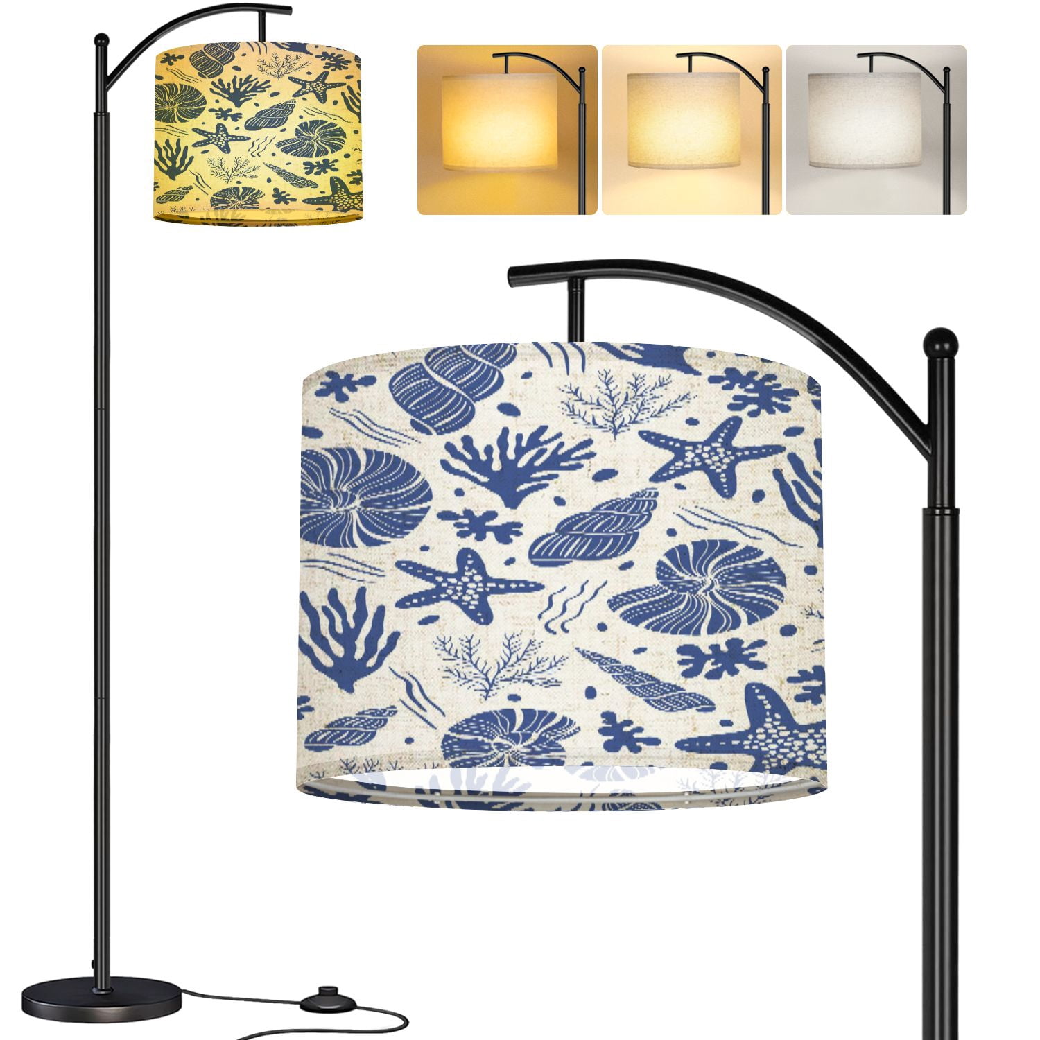Arc Floor Lamp Hand Drawn Sea Shells Fossils Starfish Corals Seaweeds ...