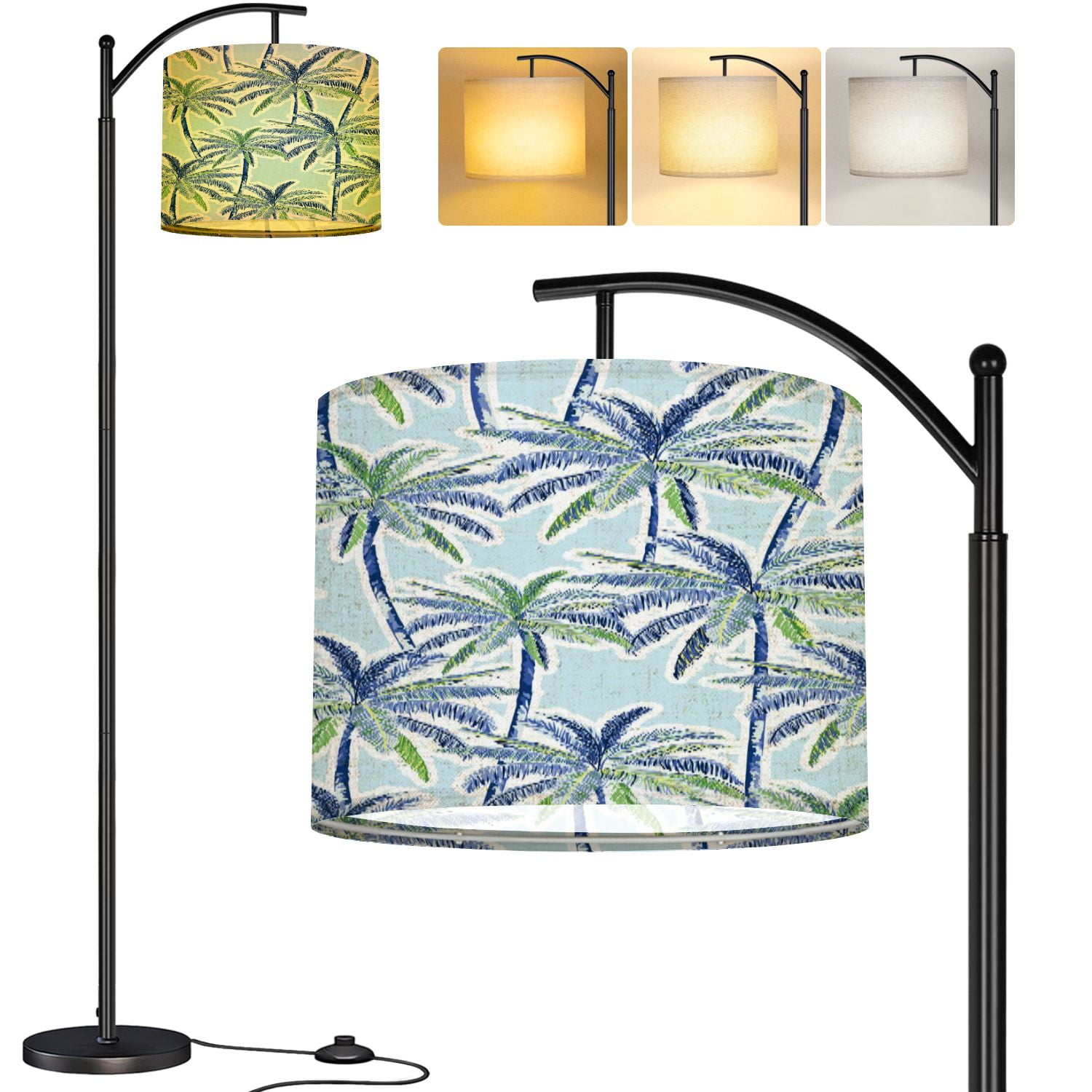 Arc Floor Lamp Hand draw Tropical Palm Seamless Pattern light Blue ...