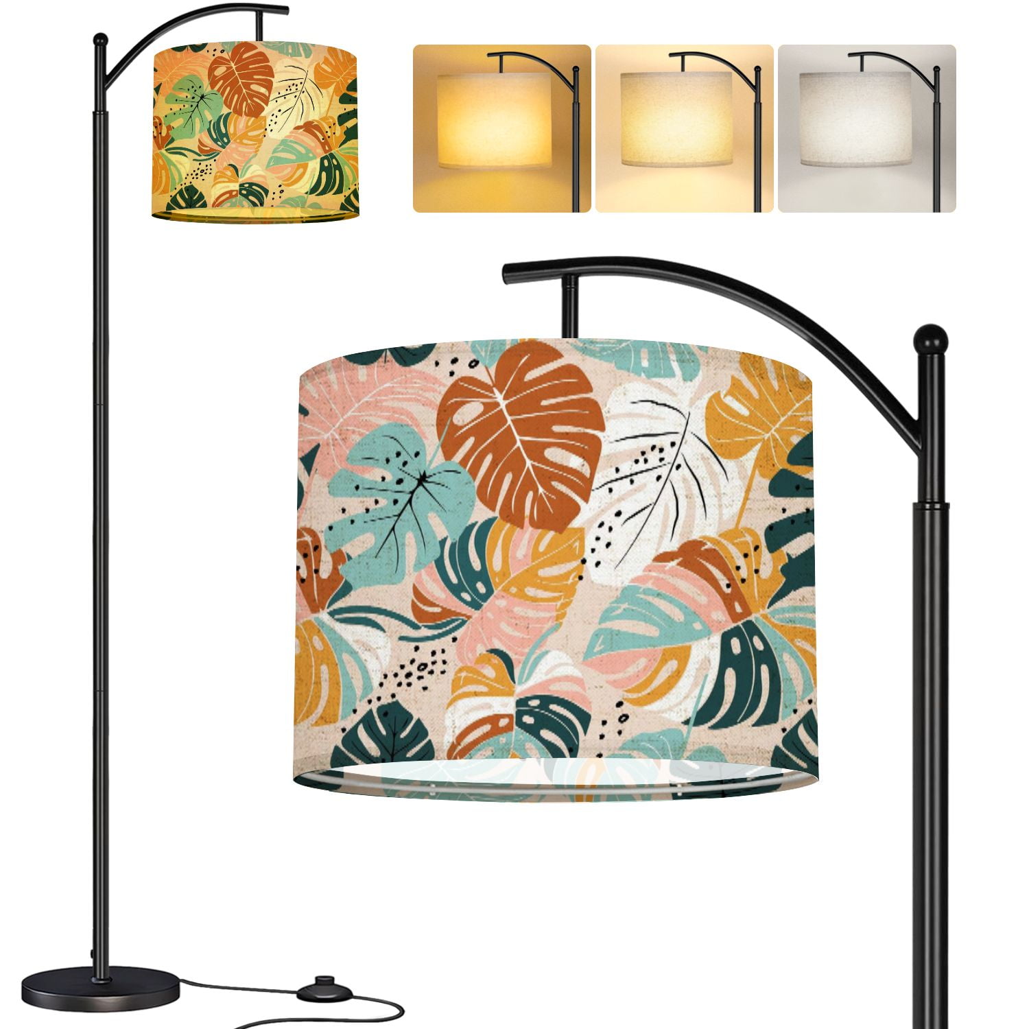 Arc Floor Lamp Hand drawn Monstera leaves seamless patterns for fabric ...