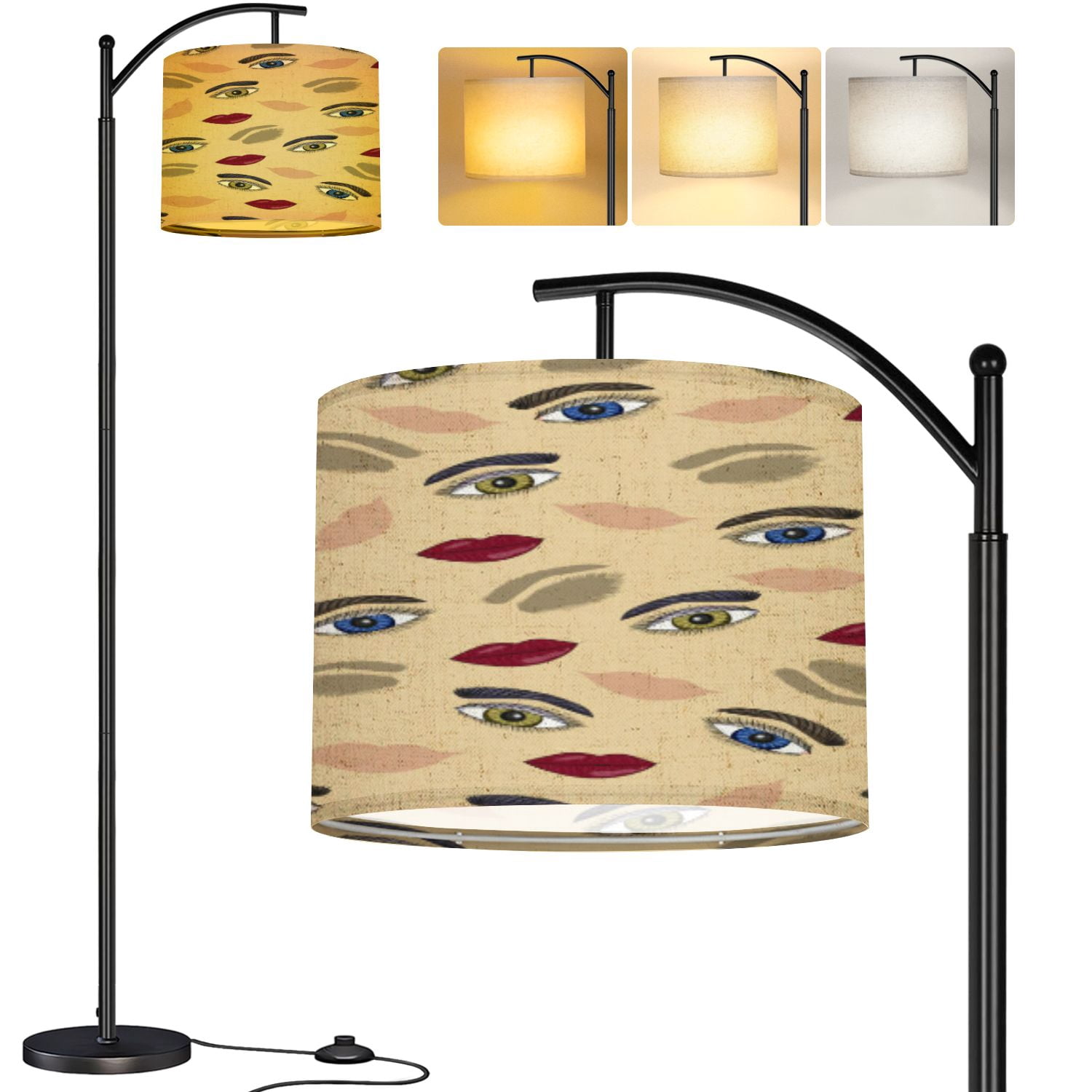 Arc Floor Lamp Hand drawn eye pink lips doodles seamless retro style ...