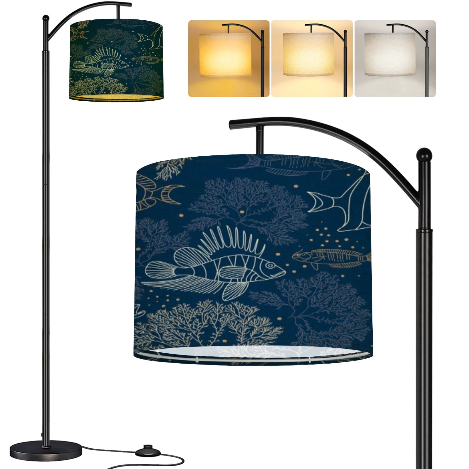 Arc Floor Lamp Hand drawn seamless pattern Trendy pattern fishes blue ...