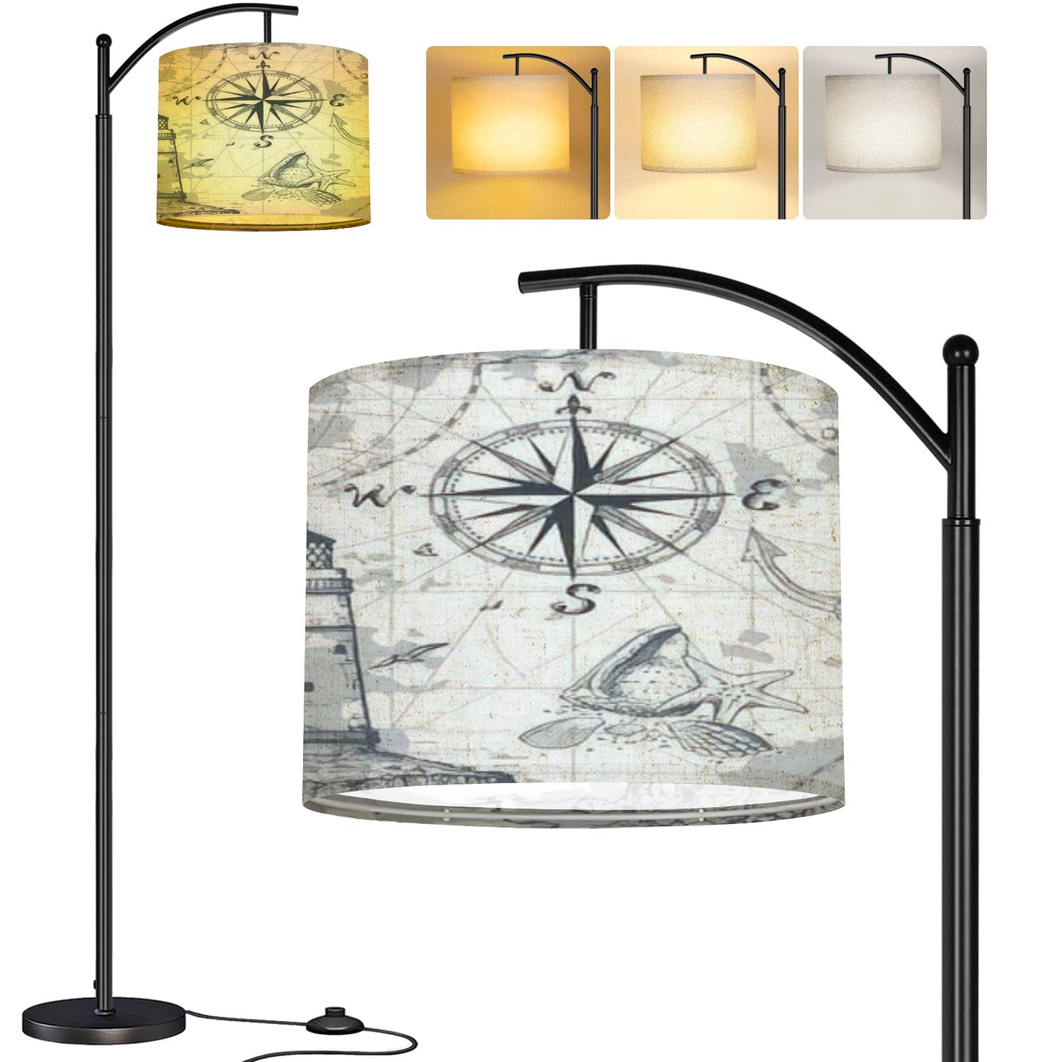 Arc Floor Lamp Hand drawn seamless sea map compass lighthouse anchor ...
