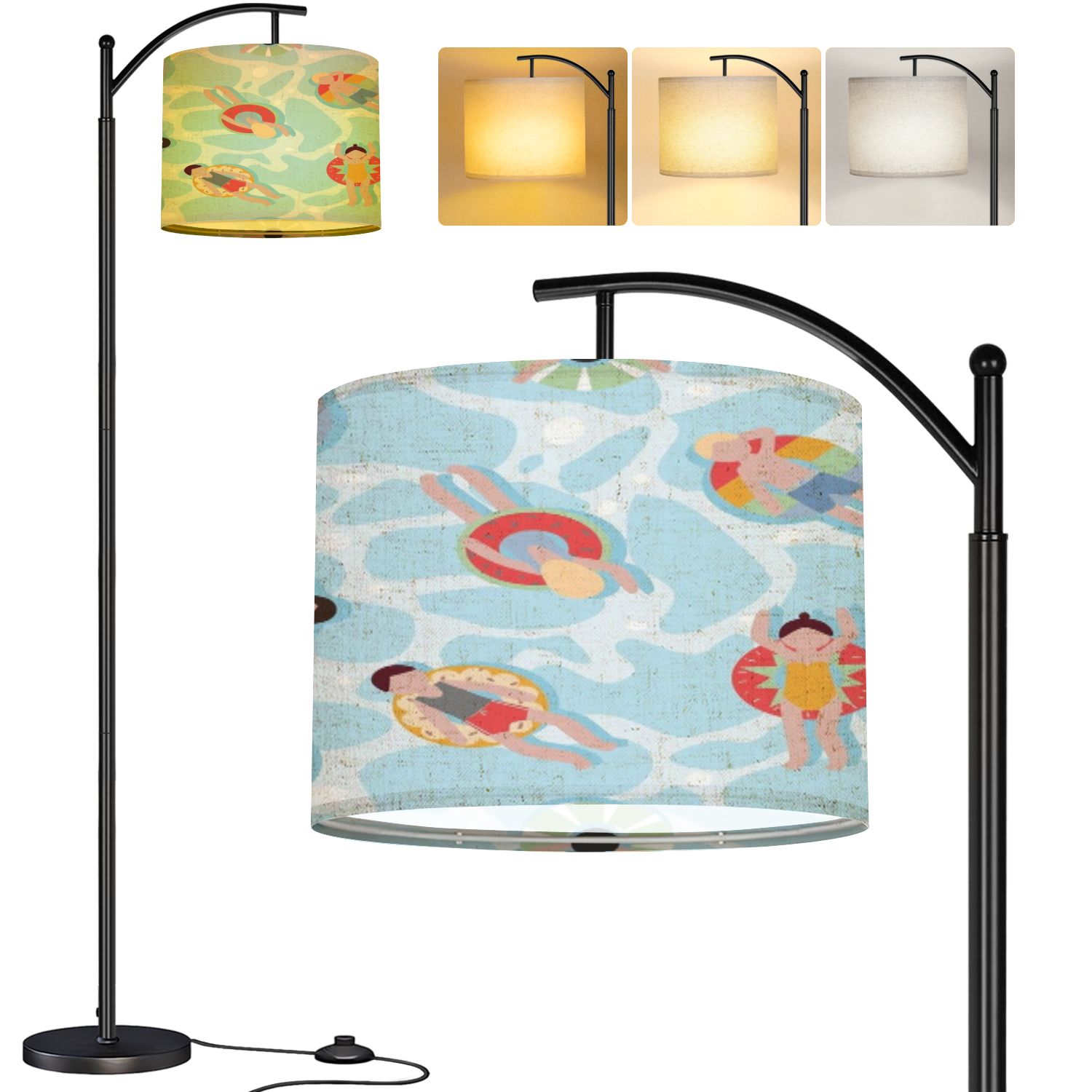 Arc Floor Lamp Happy Summer Swimming Seamless Pattern Backgroung Tall ...