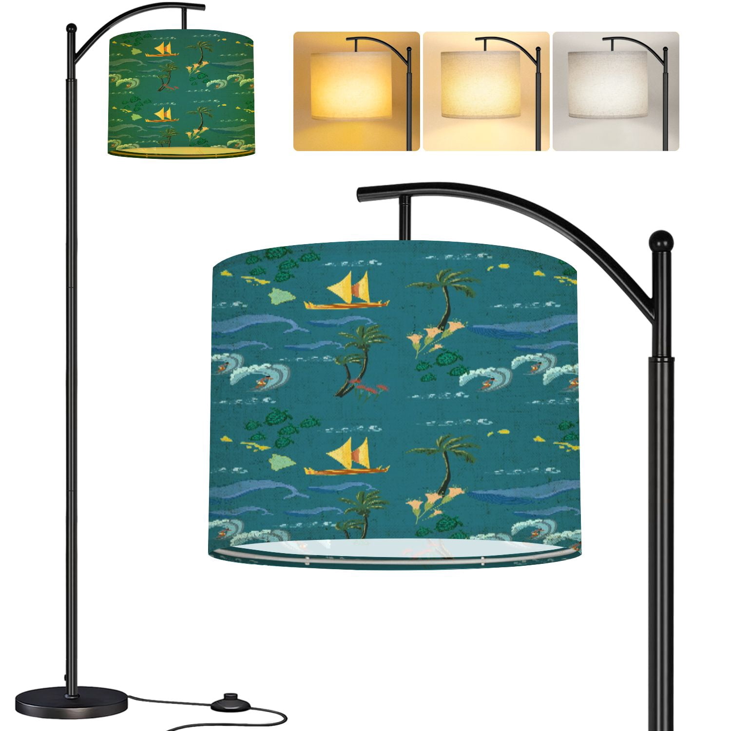 Arc Floor Lamp Hawaii surfer boat sea turtles palm tree whales tropical ...
