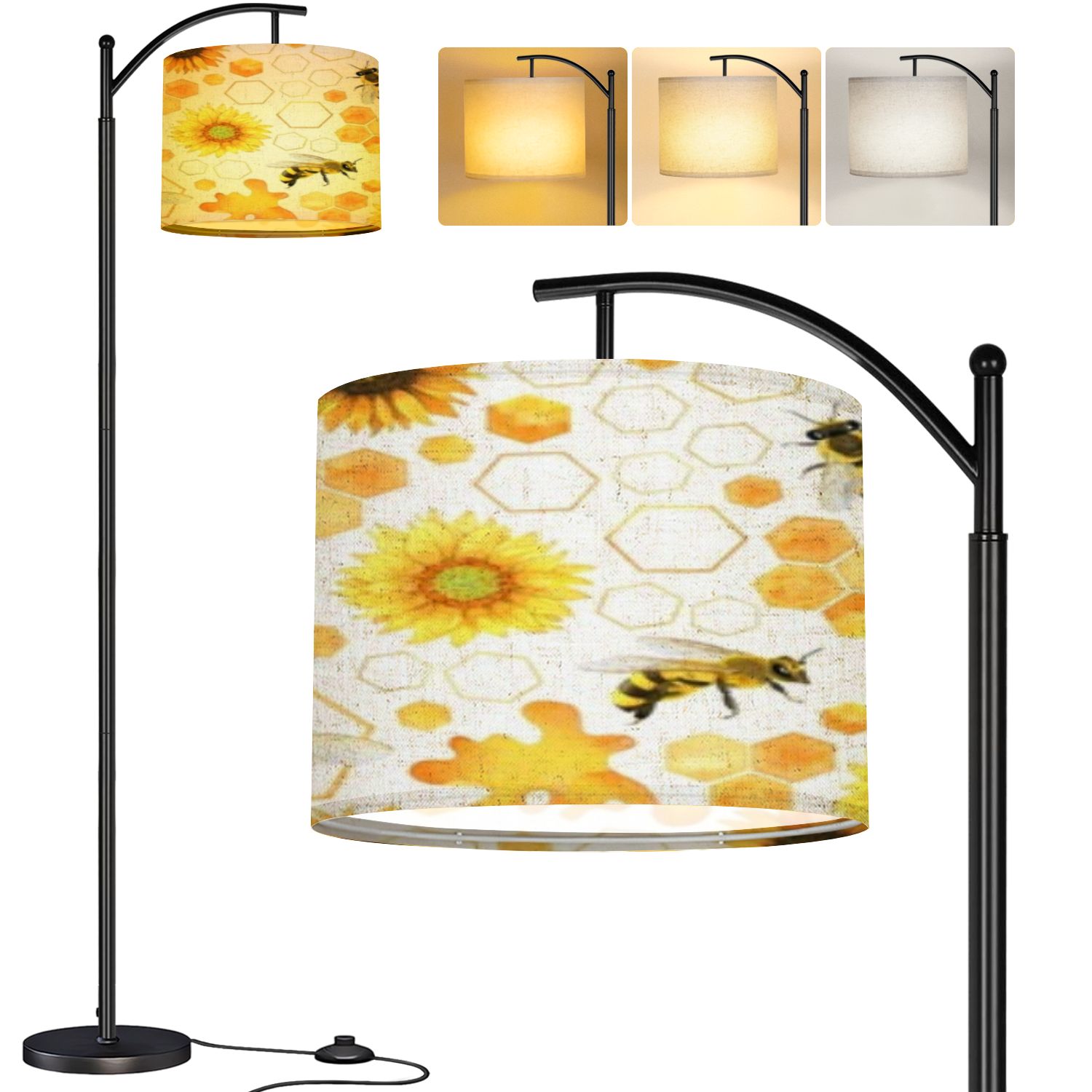 Arc Floor Lamp Honey bee seamless pattern sunflowers honeycombs ...