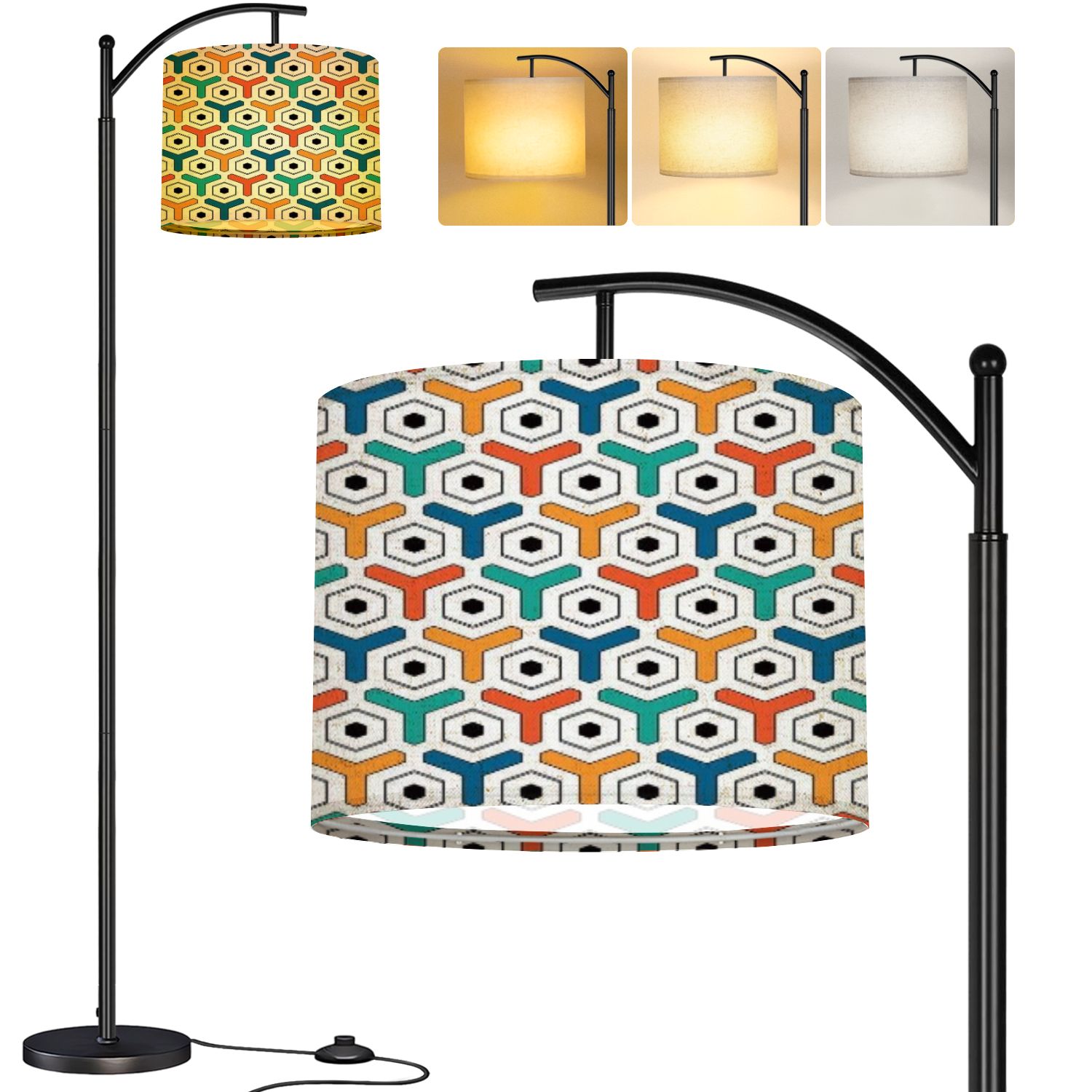 Arc Floor Lamp Honeycomb seamless pattern Hexagon mosaic tiles ornament ...