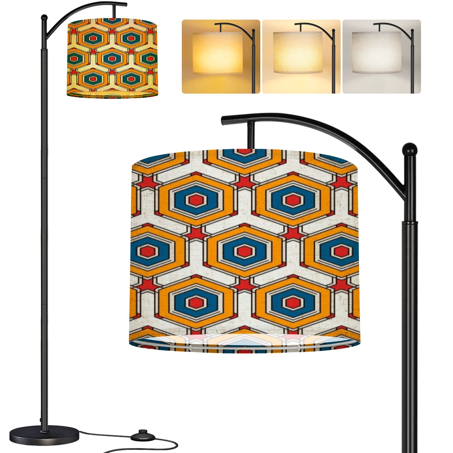 Arc Floor Lamp Honeycomb seamless pattern Hexagon mosaic tiles ornament ...