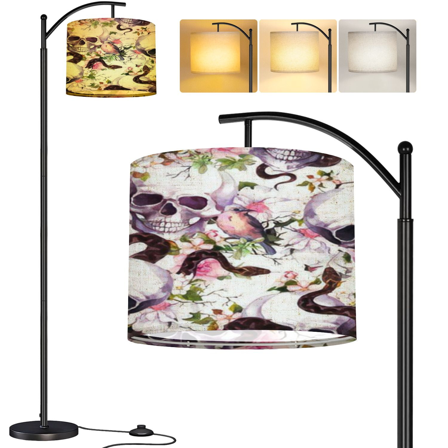 Arc Floor Lamp Human skulls flowers bird snake butterfly Seamless ...