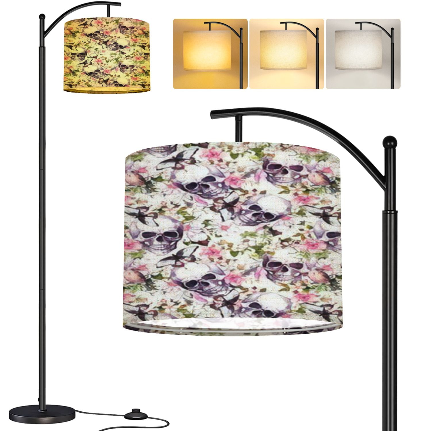 Arc Floor Lamp Human skulls flowers birds butterflies Seamless Tall ...