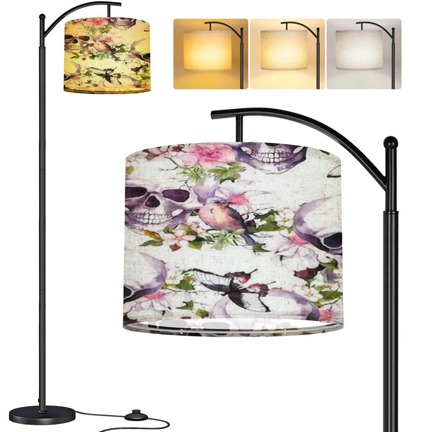 Arc Floor Lamp Human skulls flowers butterflies Seamless Tall Modern ...