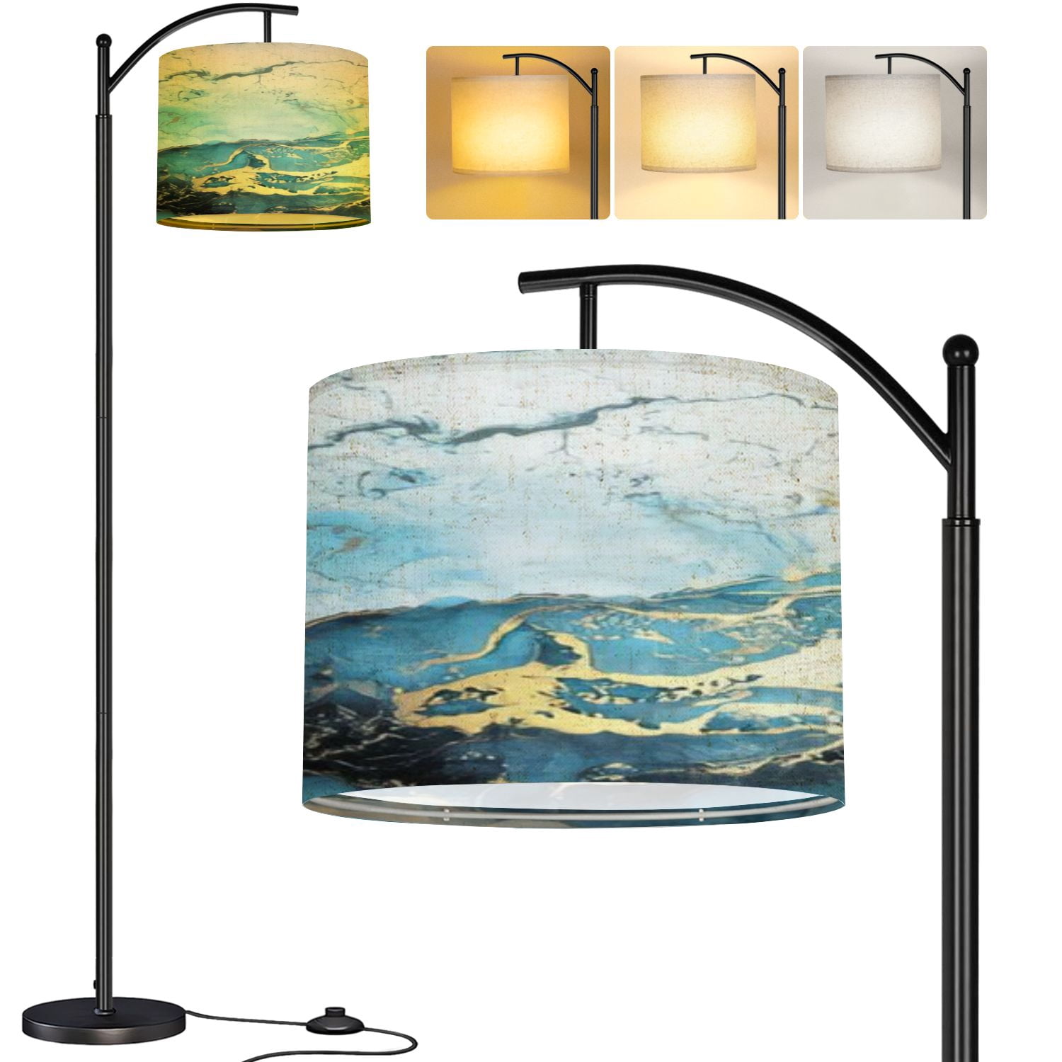 Arc Floor Lamp Ink Wash Pastel Dark blue White Drops Clear water Splash ...