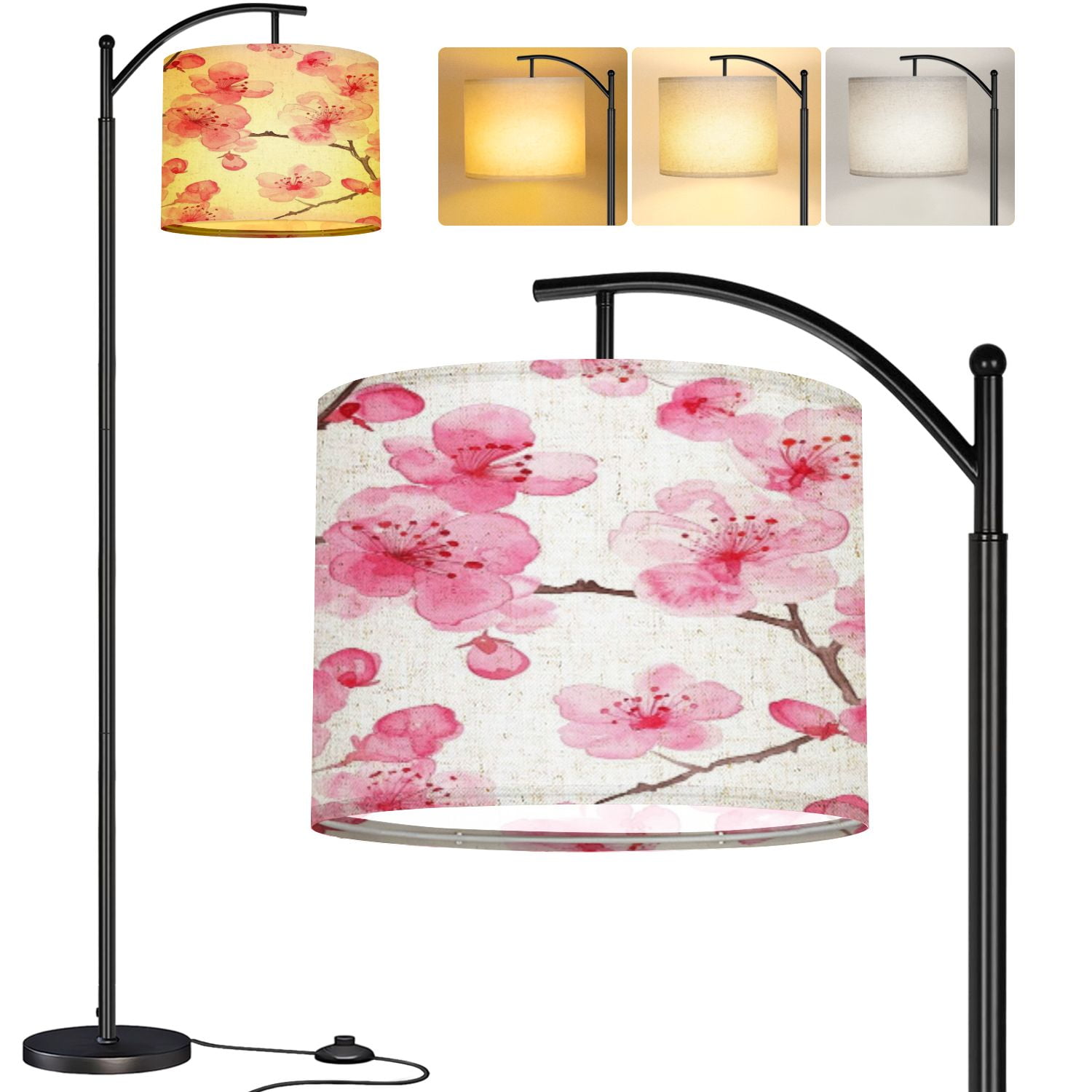 Arc Floor Lamp Japanese Cherry Blossoms Kimono Yukata Pink Red Colorful ...