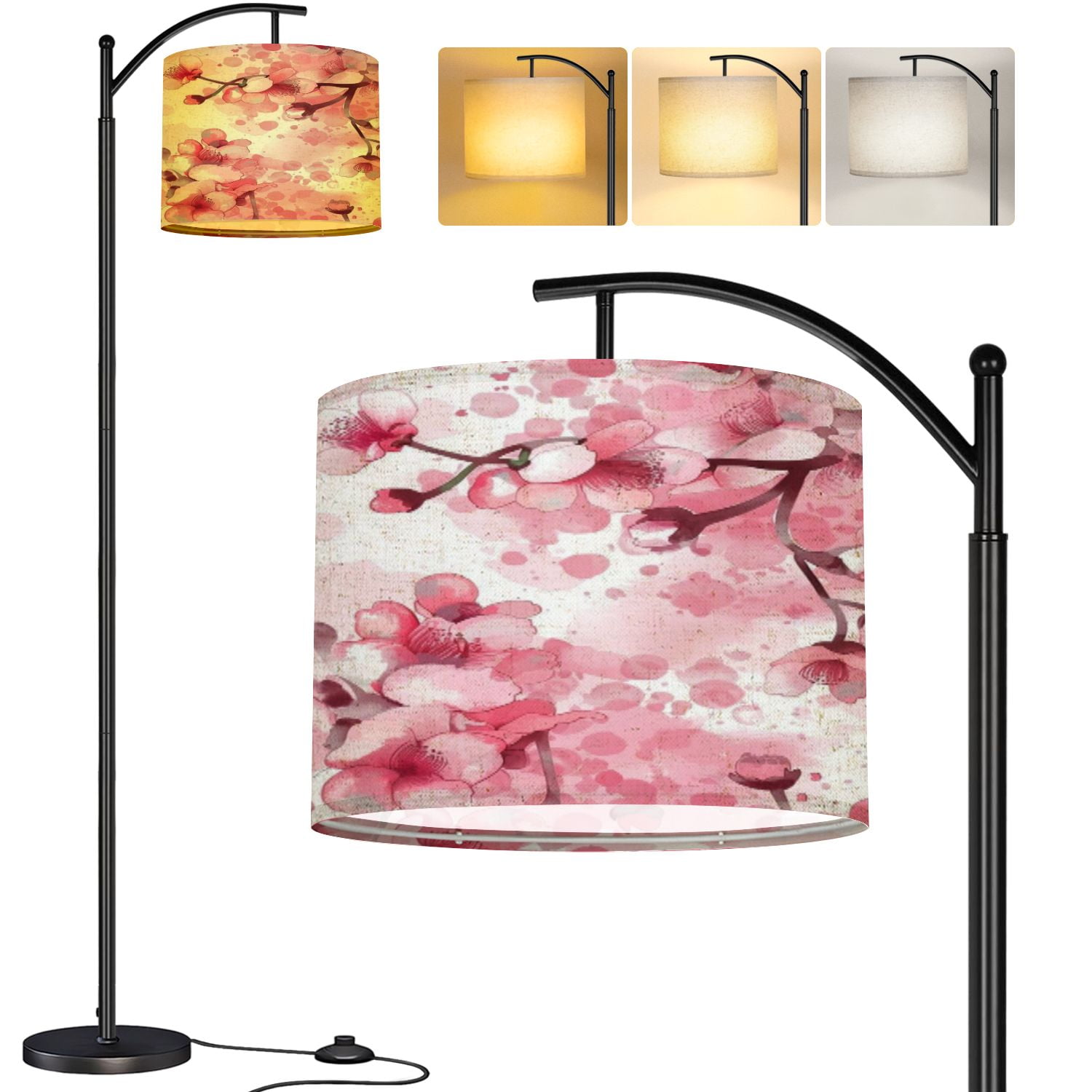 Arc Floor Lamp Japanese Cherry Blossoms Kimono Yukata Pink Red Colorful ...