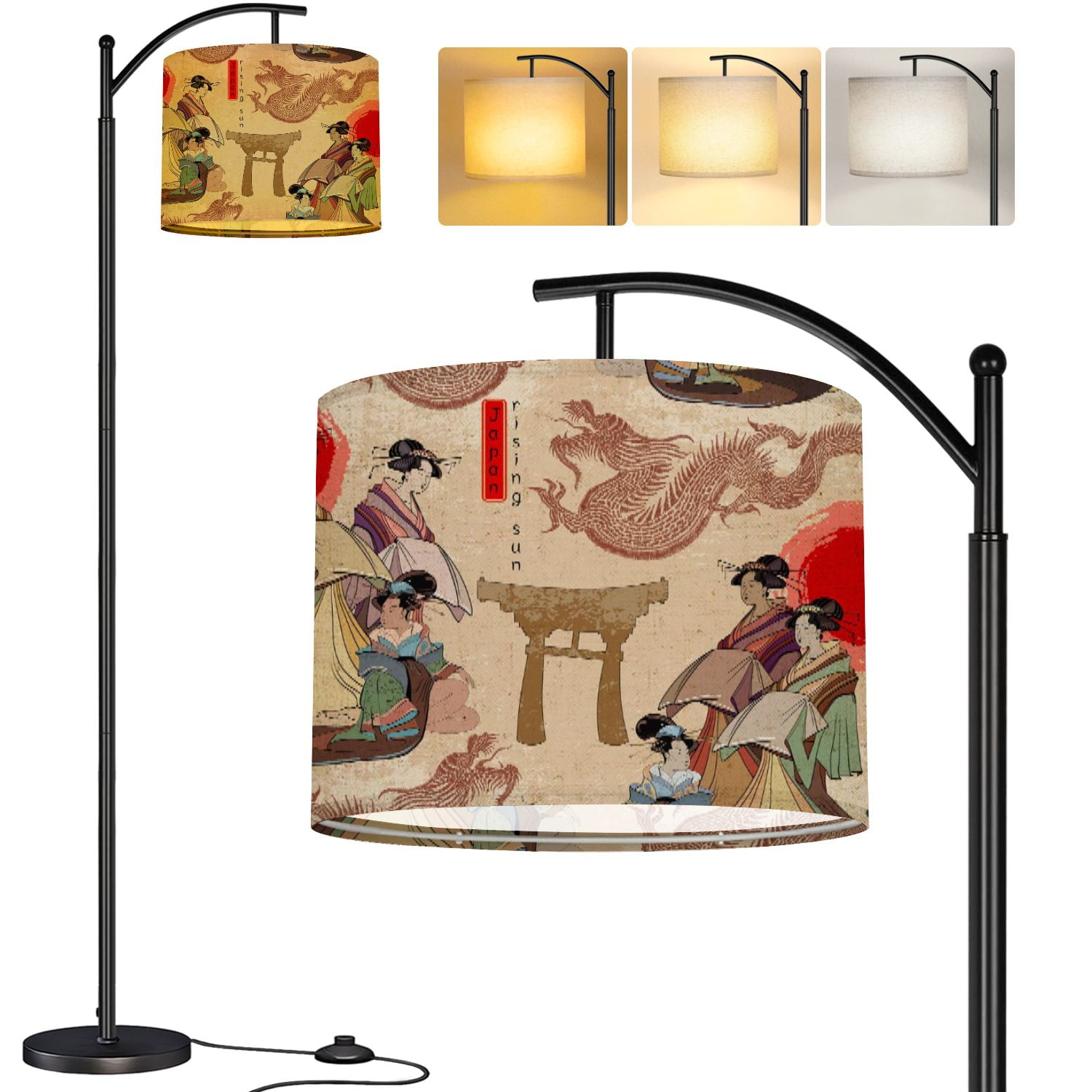 Arc Floor Lamp Japanese Chinese culture seamless pattern Geisha dragons ...