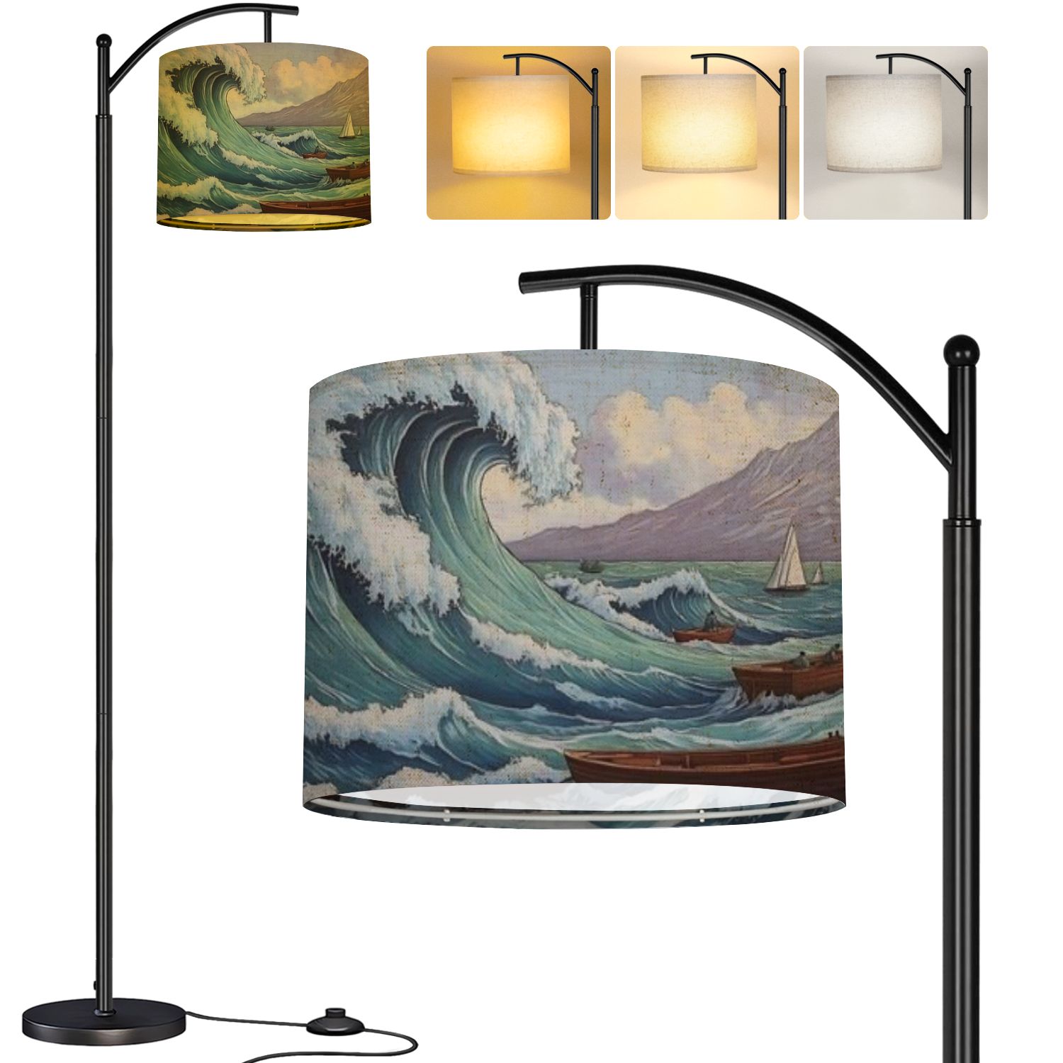 Arc Floor Lamp Off Kanagawa Mount Boats Ocean Waves Seafoam Woodblock ...