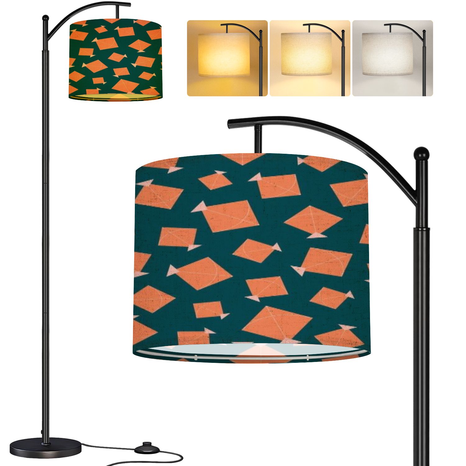Arc Floor Lamp Kite seamless pattern Orange Kites Midnight Green For ...