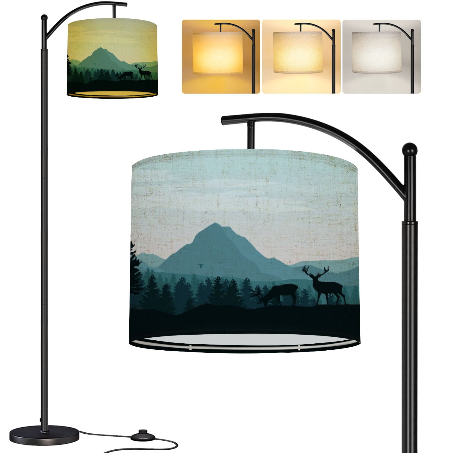 Arc Floor Lamp Landscape blue mountains forest silhouettes trees wild ...