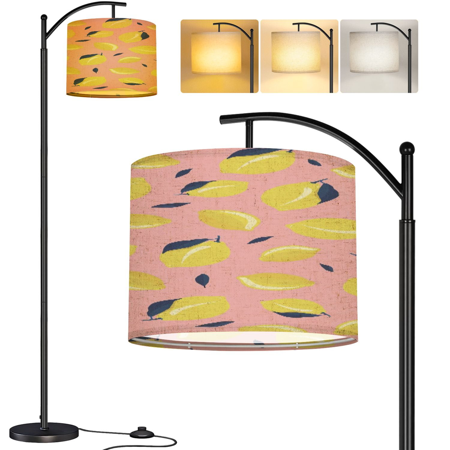 Arc Floor Lamp Lemon fruits seamless leaves pink citrus Tall Modern ...