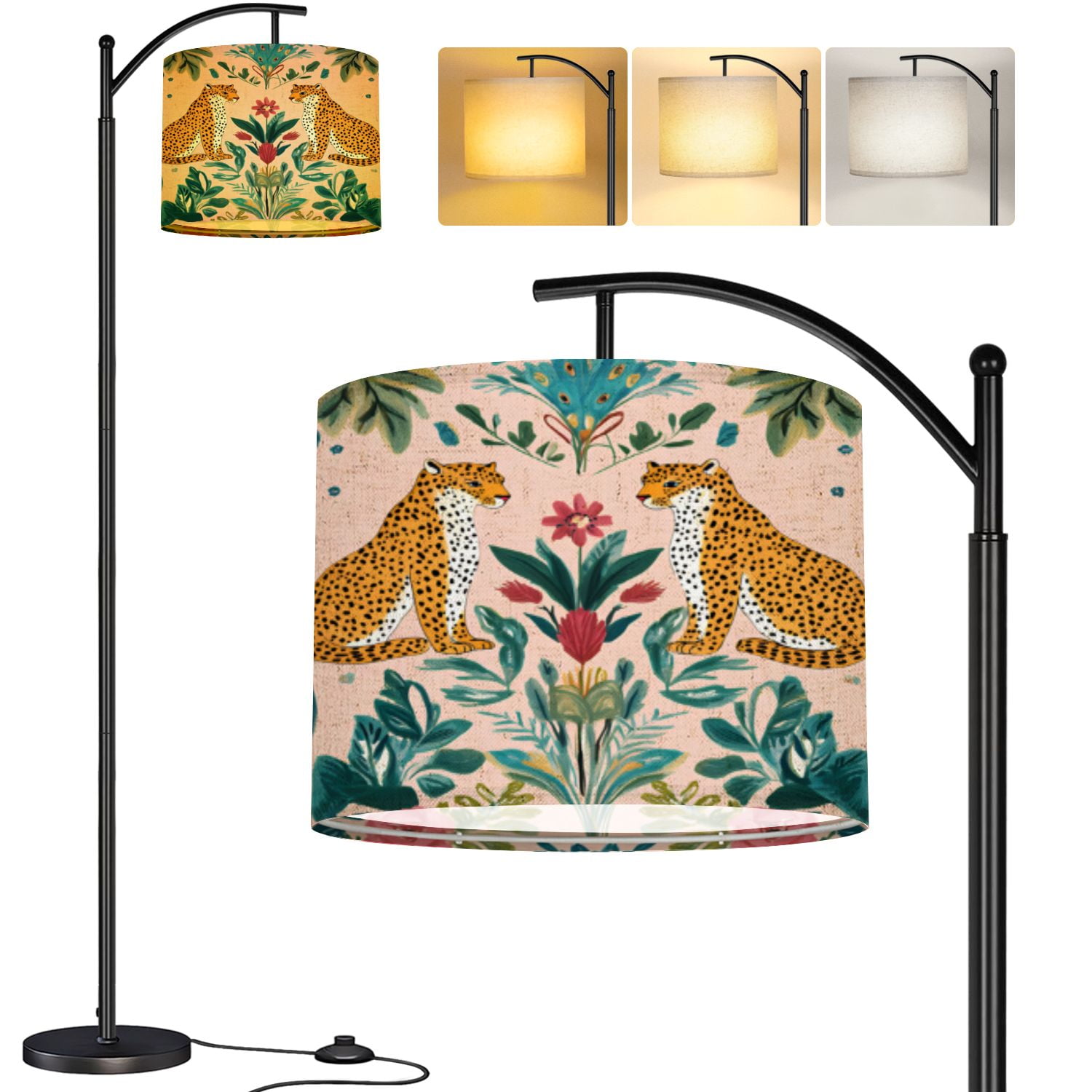 Arc Floor Lamp Leopard Jungle Animal Boho Leaf Cheetahs Flowers ...